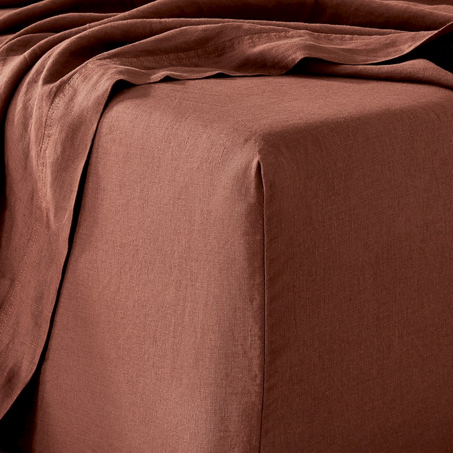 Home Republic - Vintage Washed Linen Pecan Brown Sheet Separates | Adairs