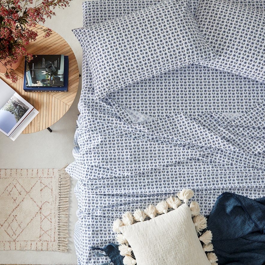 Home Republic - Stonewashed Cotton Sea Blue Floral Sheet Separates | Adairs