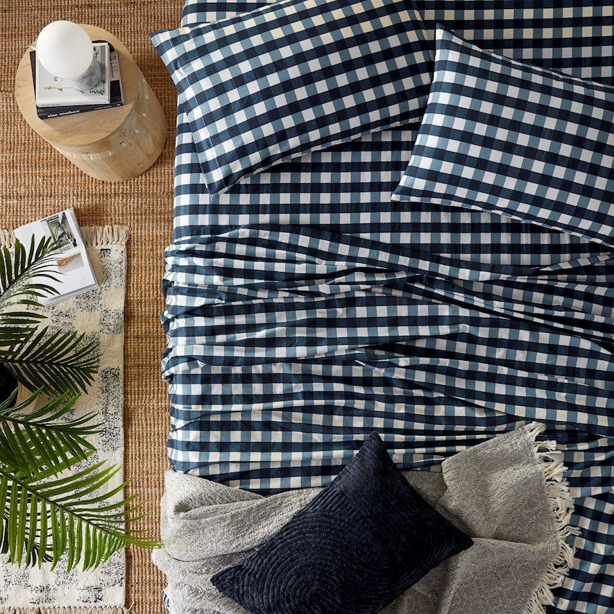 Printed Campground Navy Check Sheet Set | Adairs