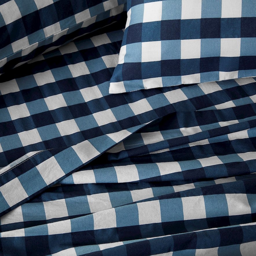 Printed Campground Navy Check Sheet Set | Adairs