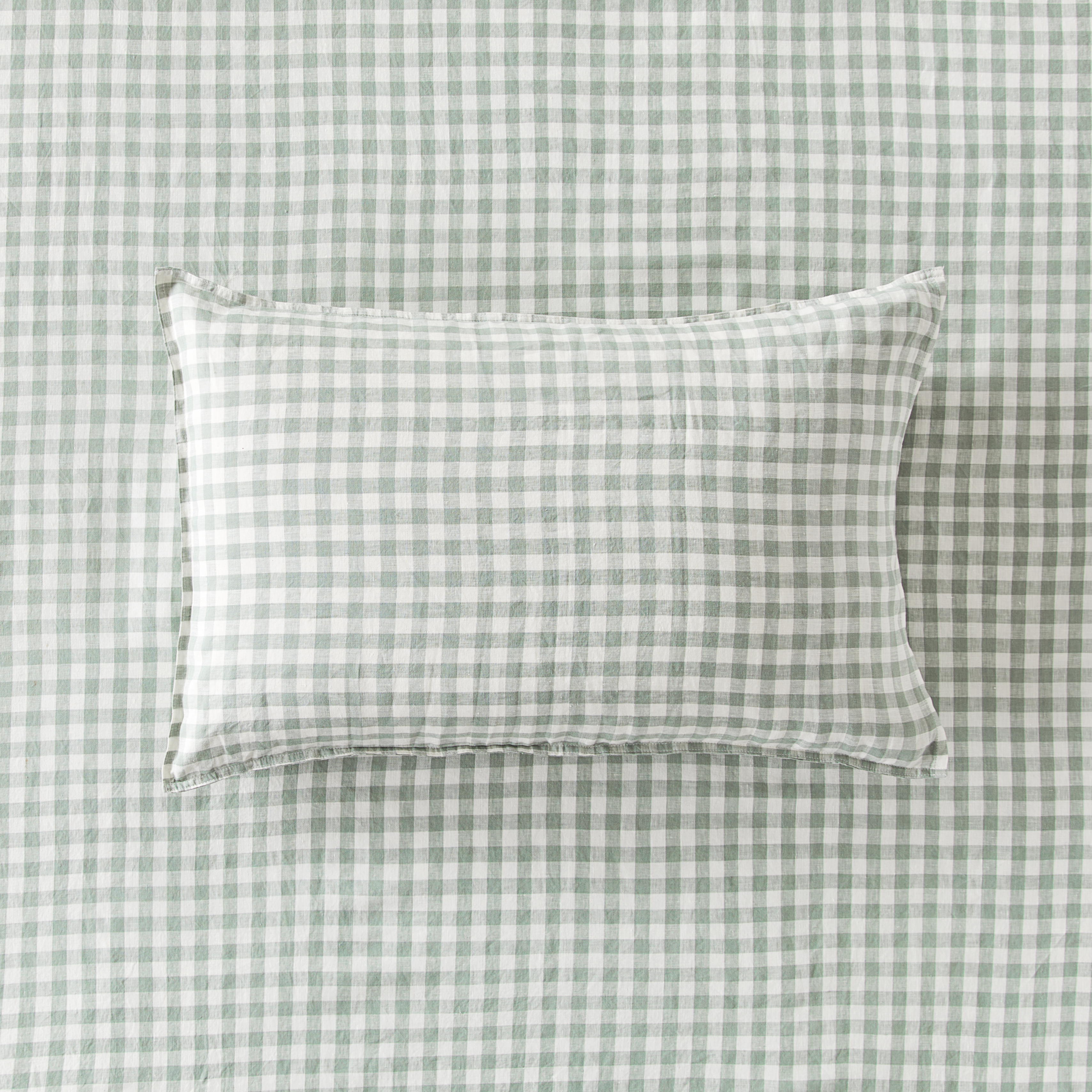 Vintage Washed Linen Eucalyptus Check Sheet Separates | Adairs