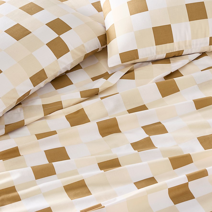 Perfect Cotton Printed Percale Natural Checkerboard Sheet Set | Adairs