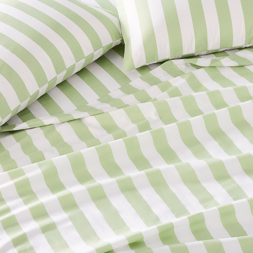 Perfect Cotton Printed Percale Sage Candy Stripe Sheet Set | Adairs