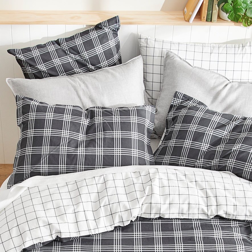 Stonewashed Cotton Printed Black Checkerboard Sheet Separates | Adairs