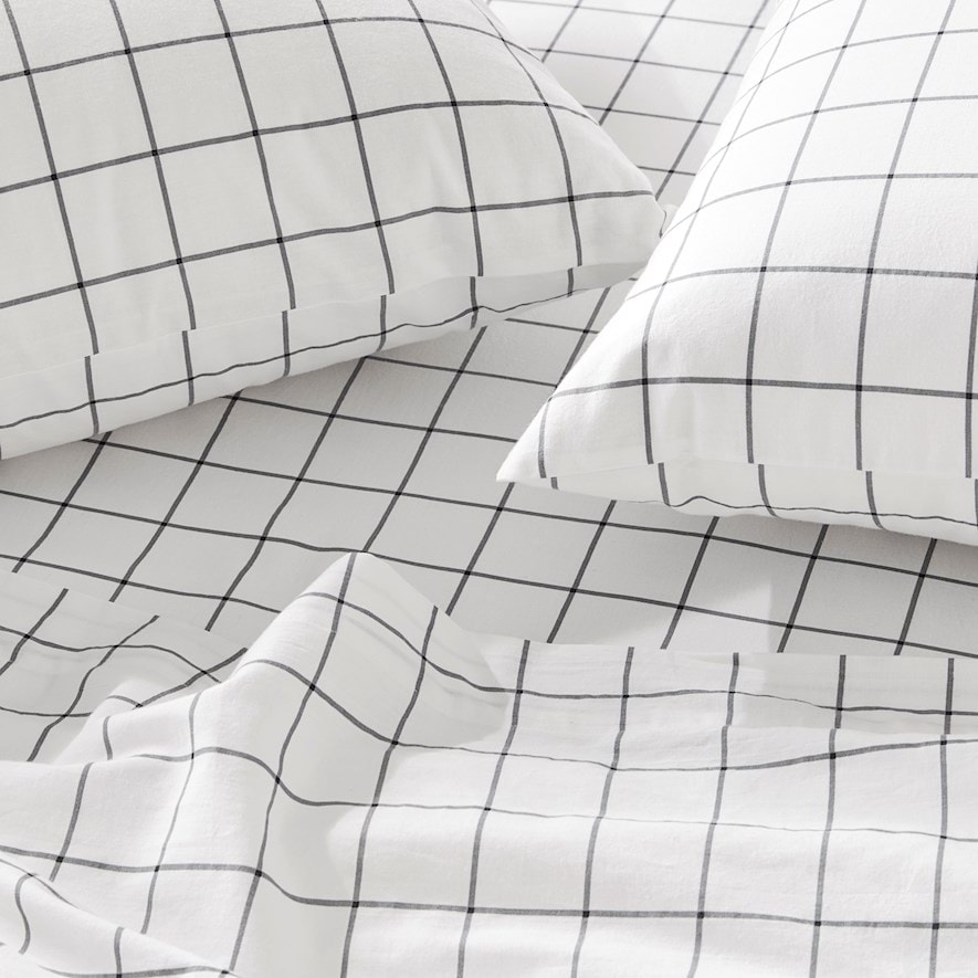 Stonewashed Cotton Printed Black Checkerboard Sheet Set | Adairs
