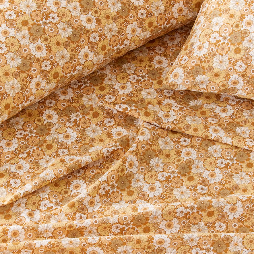 Gina Floral Mustard Printed Sheet Set | Adairs