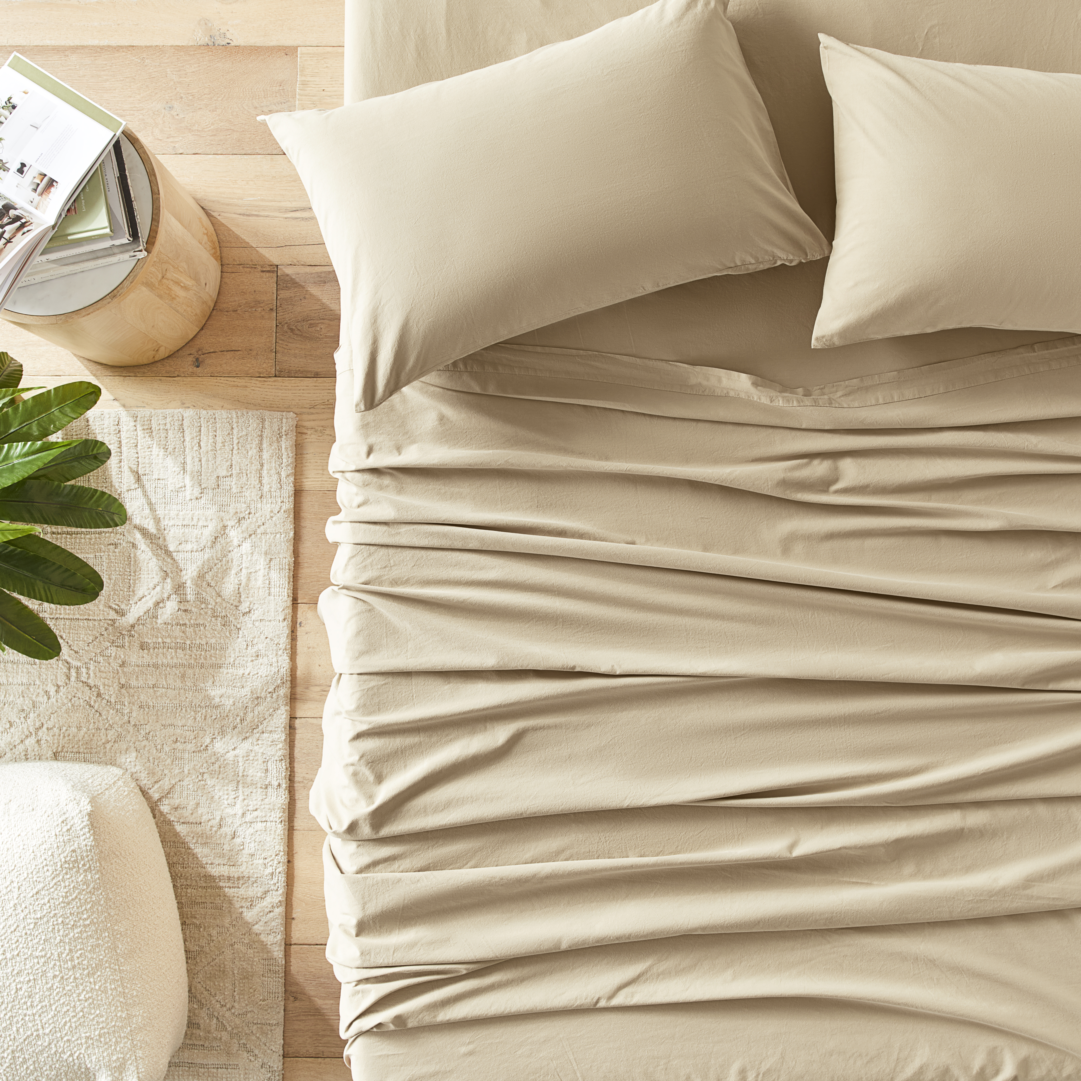 Stonewashed Cotton Sesame Sheet Set | Adairs