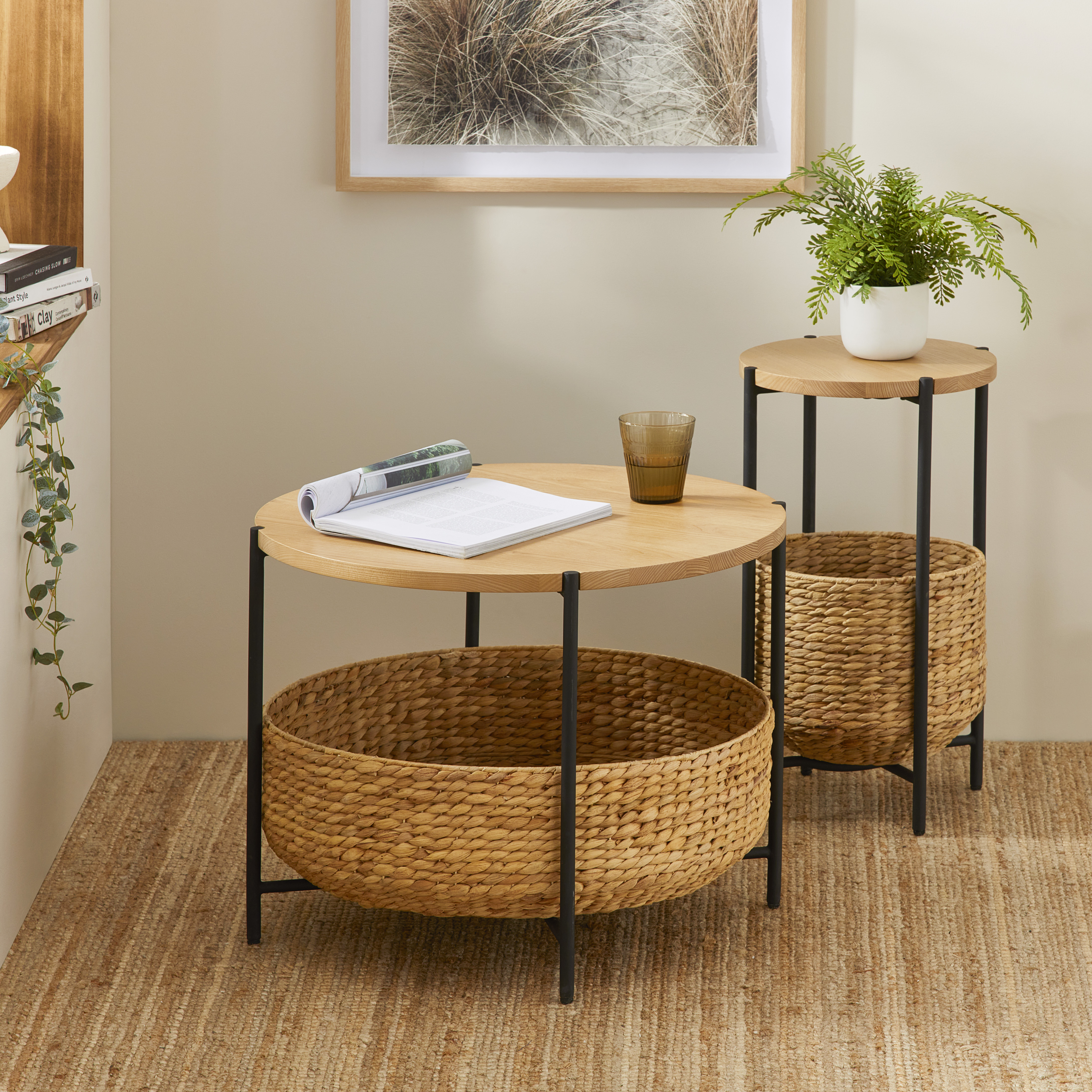 Geneva Natural & Black Side Table | Adairs