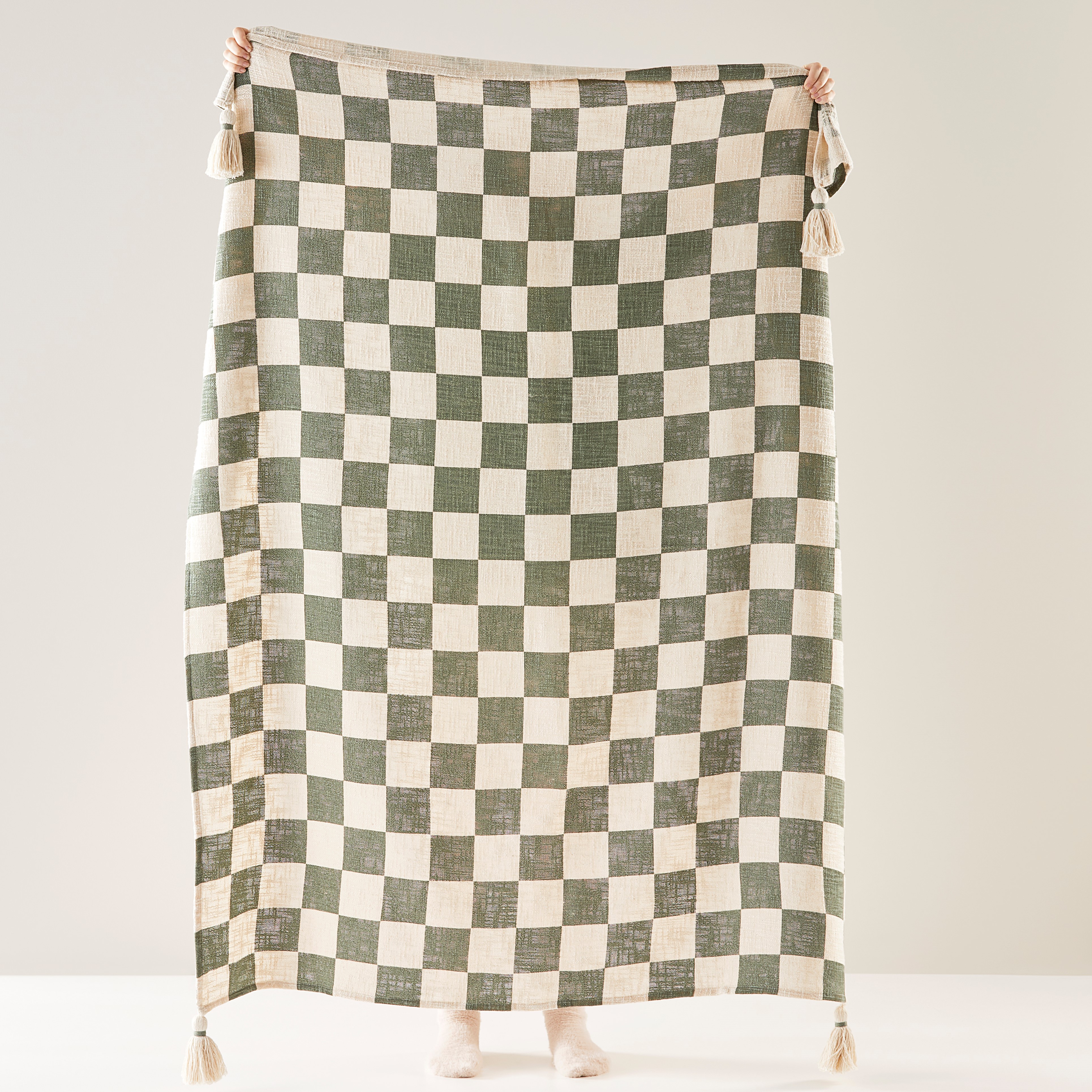 Checkerboard Forest & Natural Throw | Adairs