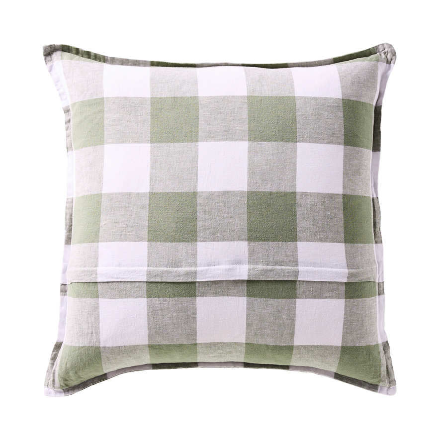 Belgian Forest & Linen Large Check Vintage Washed Linen Cushion | Adairs