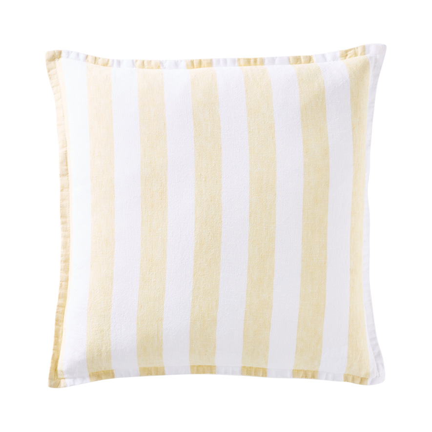 Belgian Limoncello & White Stripe Vintage Washed Linen Cushion | Adairs