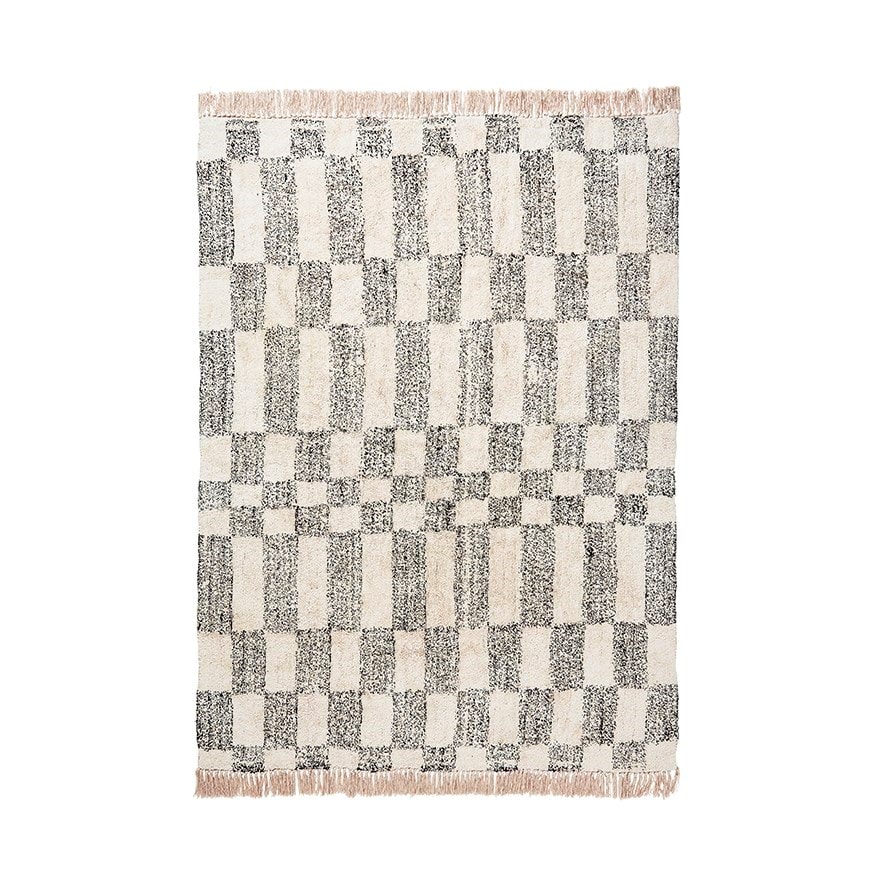 Flynn Black & Natural Check Rug | Adairs
