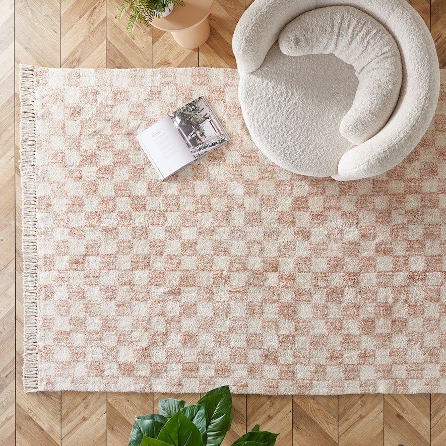 Hanover Caramel & Natural Check Rug | Adairs