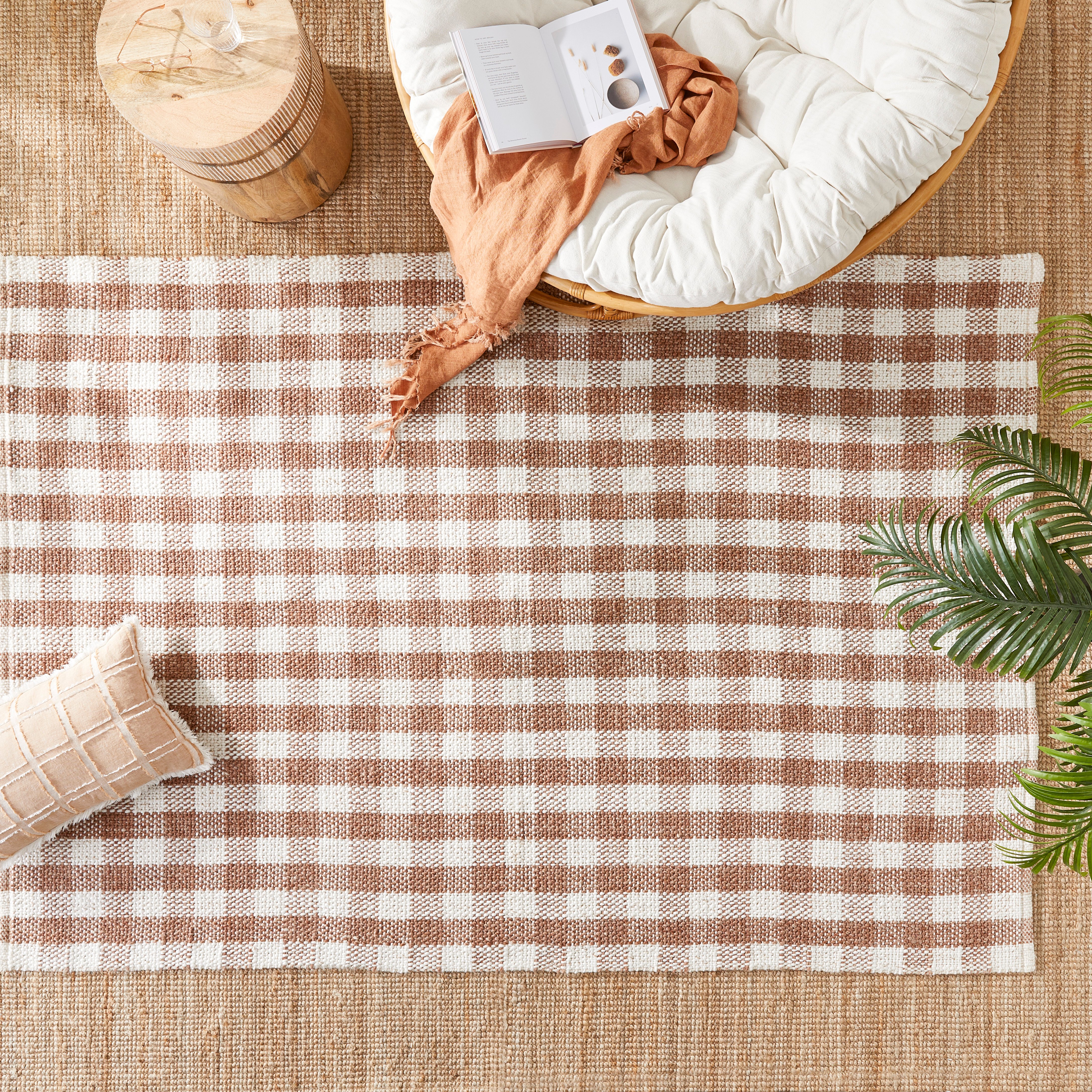Romeo Ivory & Caramel Check Rug | Adairs