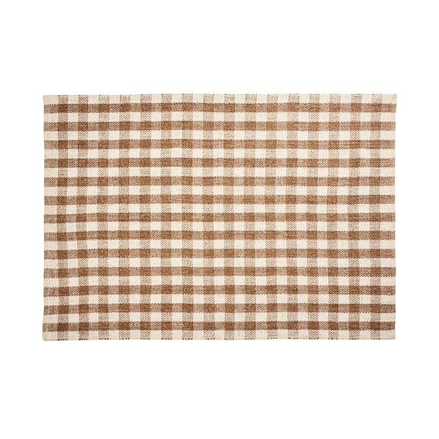 Romeo Ivory & Caramel Check Rug | Adairs