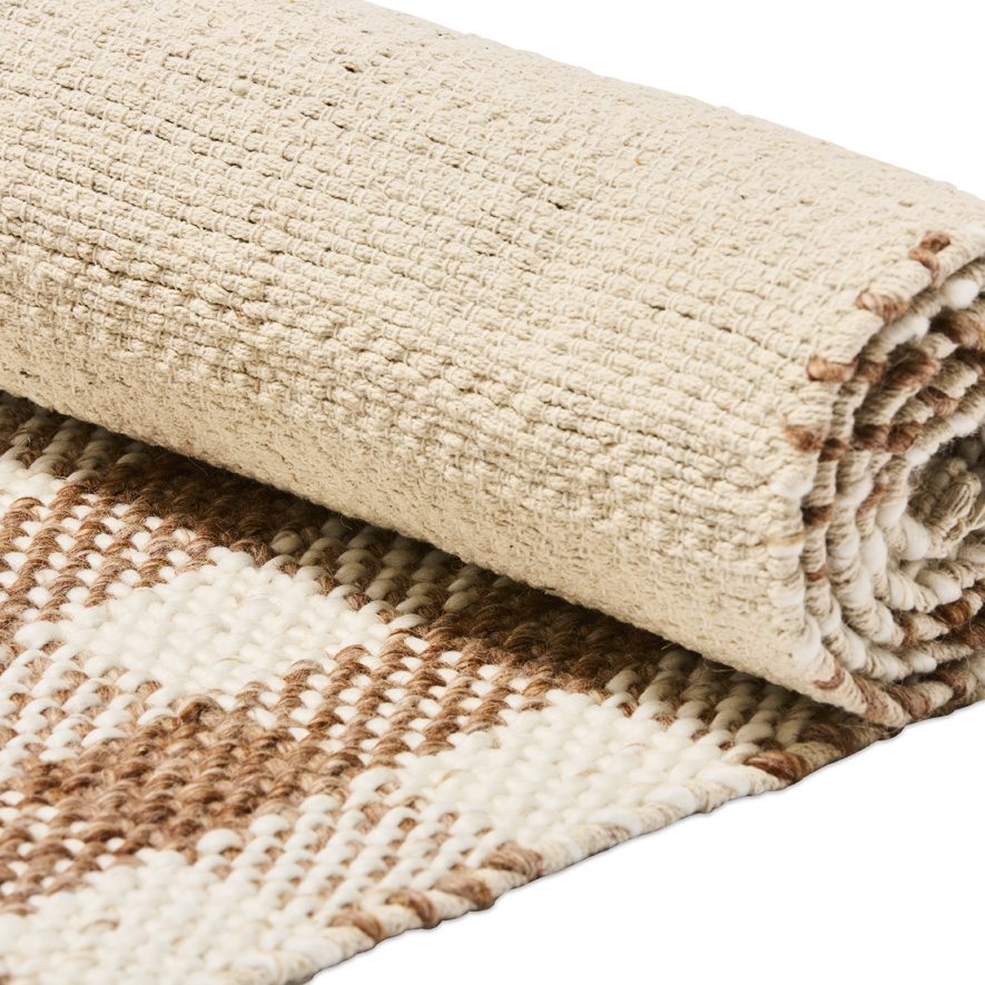 Romeo Ivory & Caramel Check Rug | Adairs