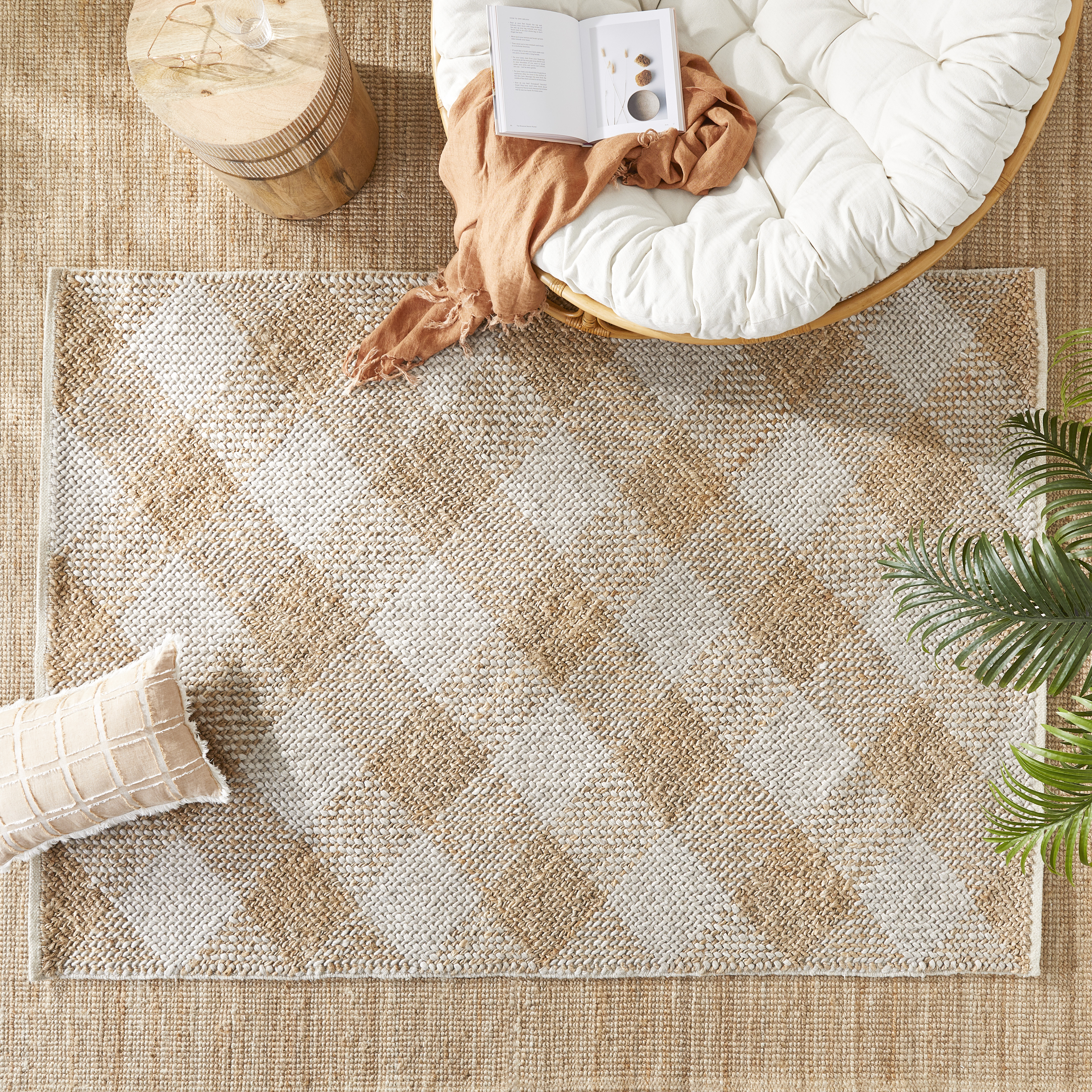 Enzo Natural & Jute Check Rug | Adairs