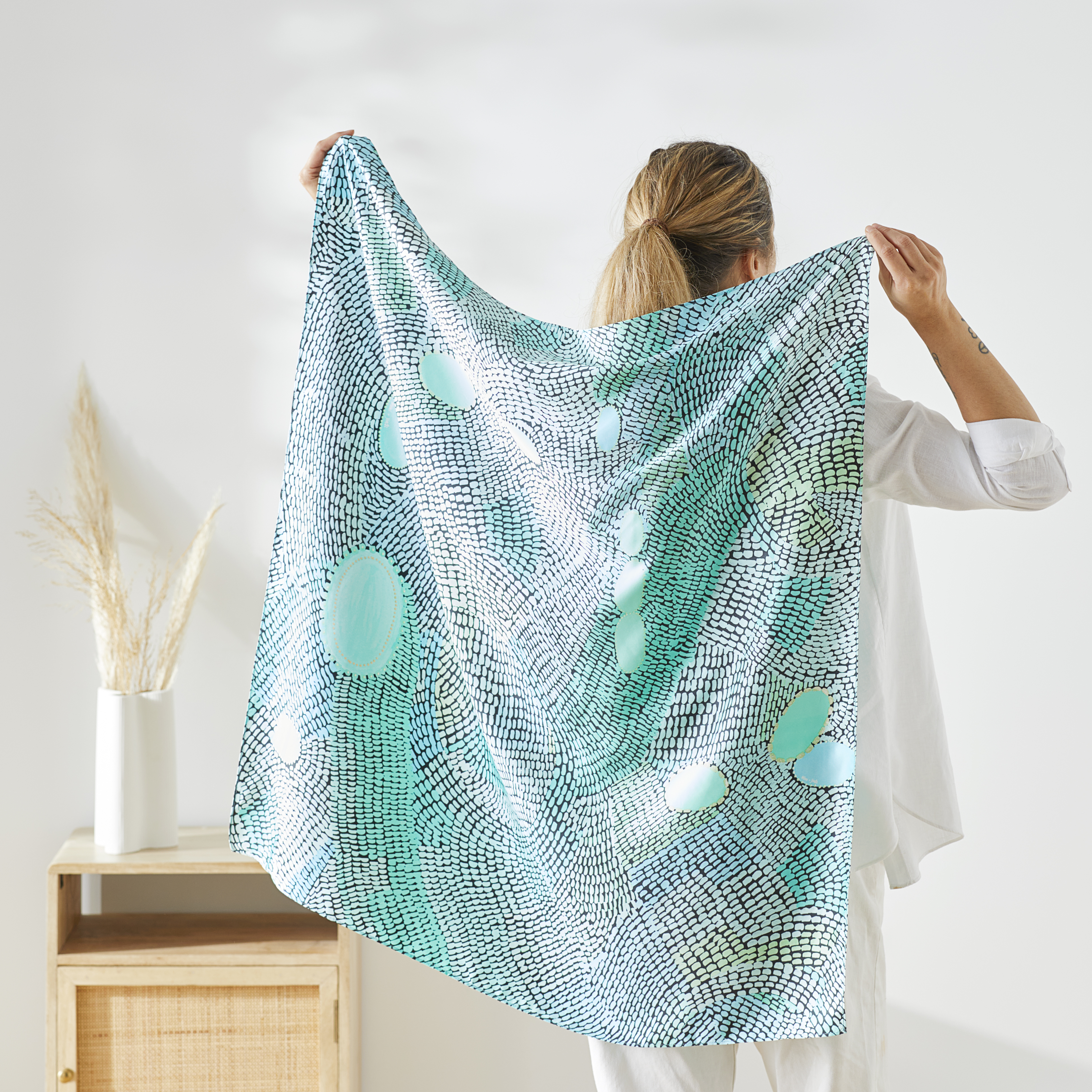 Miimi + Jiinda Lowanna Aqua Silk Scarf | Adairs