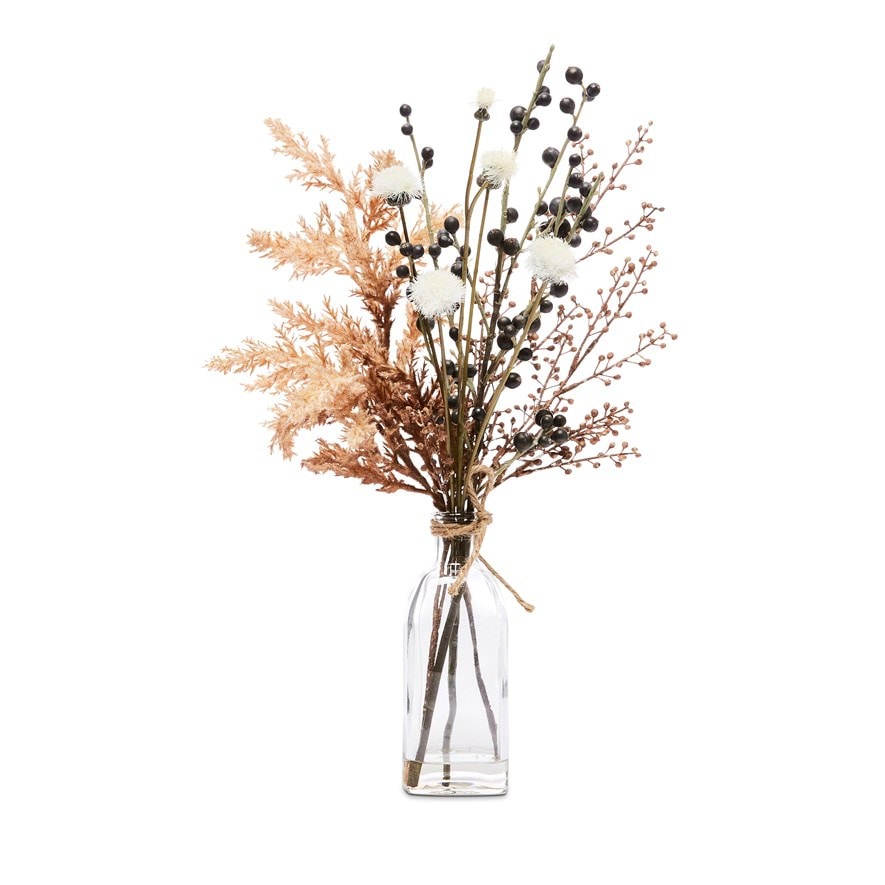 Botanical Bloom Brown & Black Brush Grass & Berries In Vase | Adairs