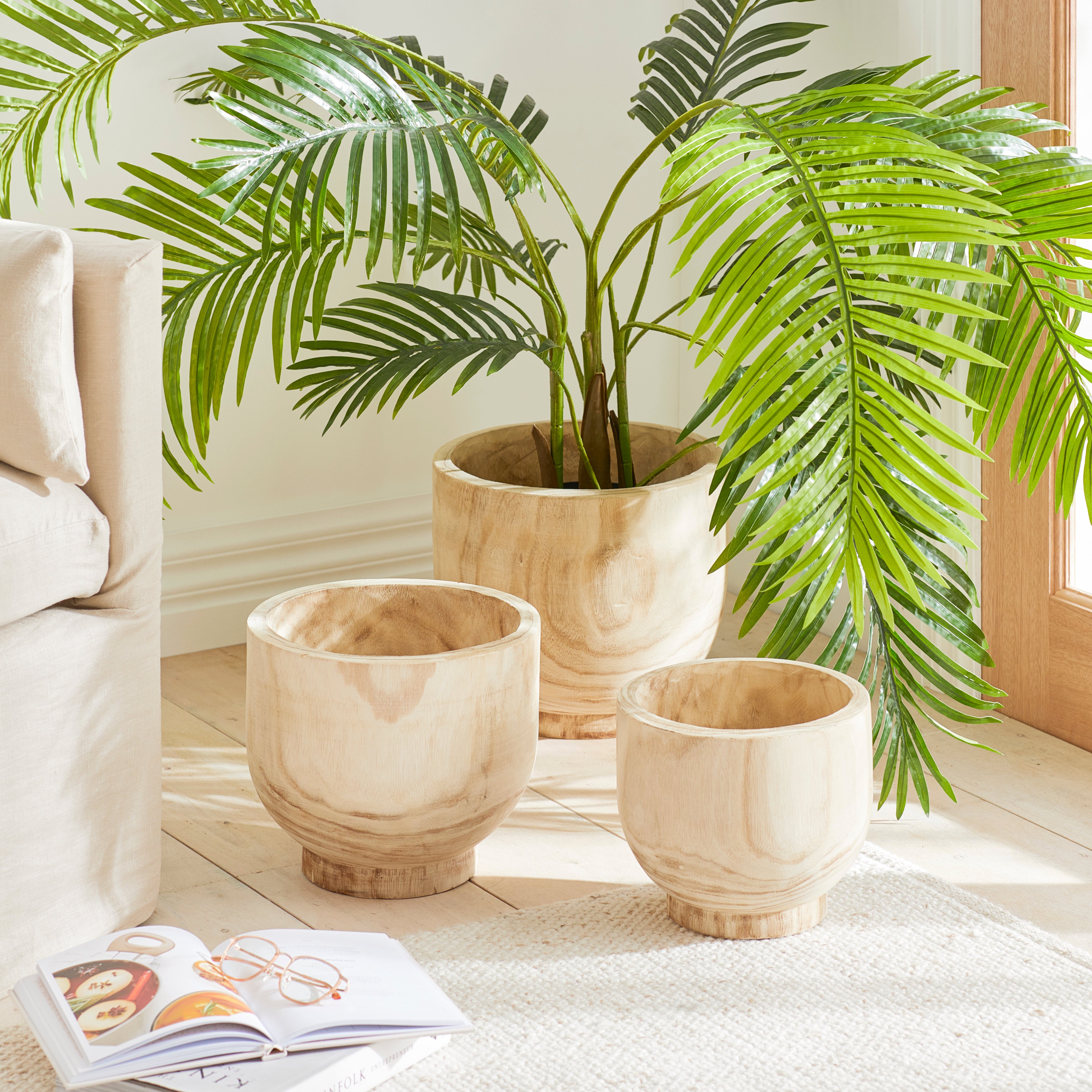 Home Republic - Jasper Natural Footed Timber Pot | Adairs