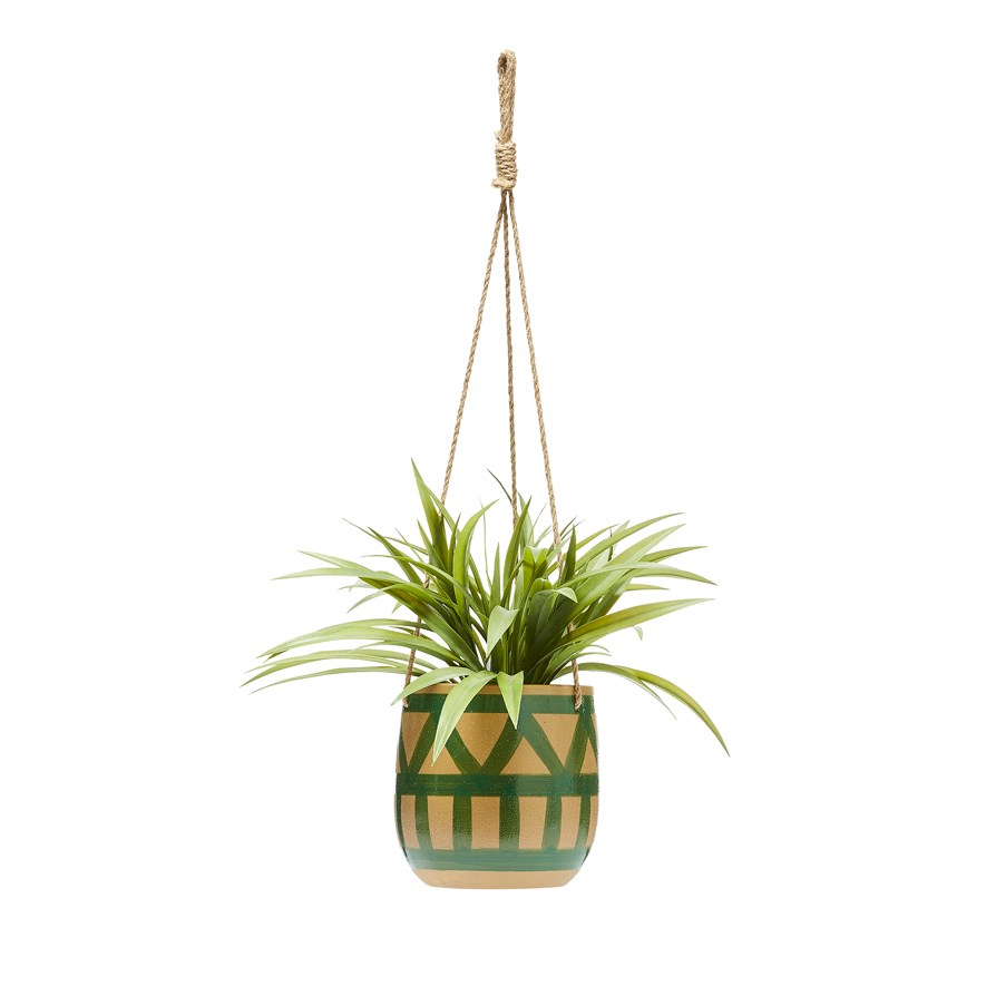 Otara Green & Stone Thatched Hanging Pot | Adairs