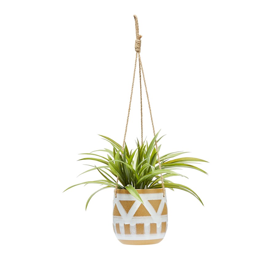 Otara White & Stone Thatched Hanging Pot | Adairs