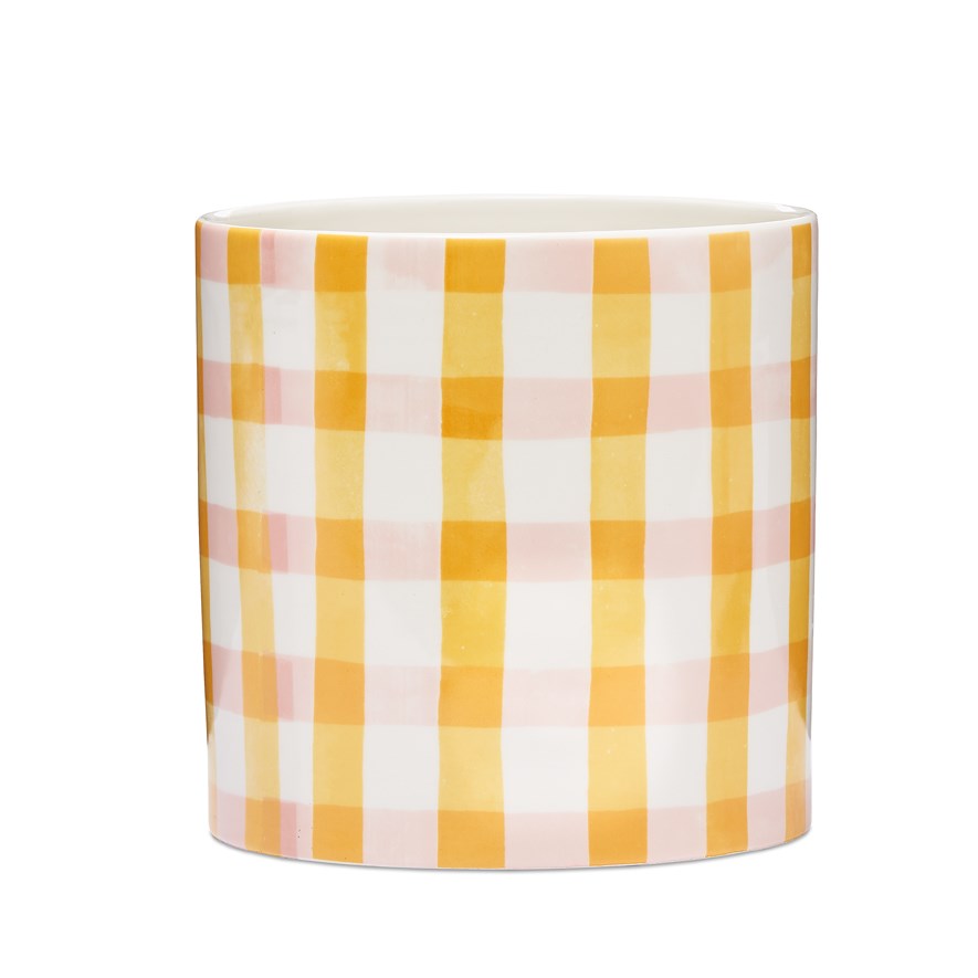 Lisbon Mustard & Pink Check Pot | Adairs