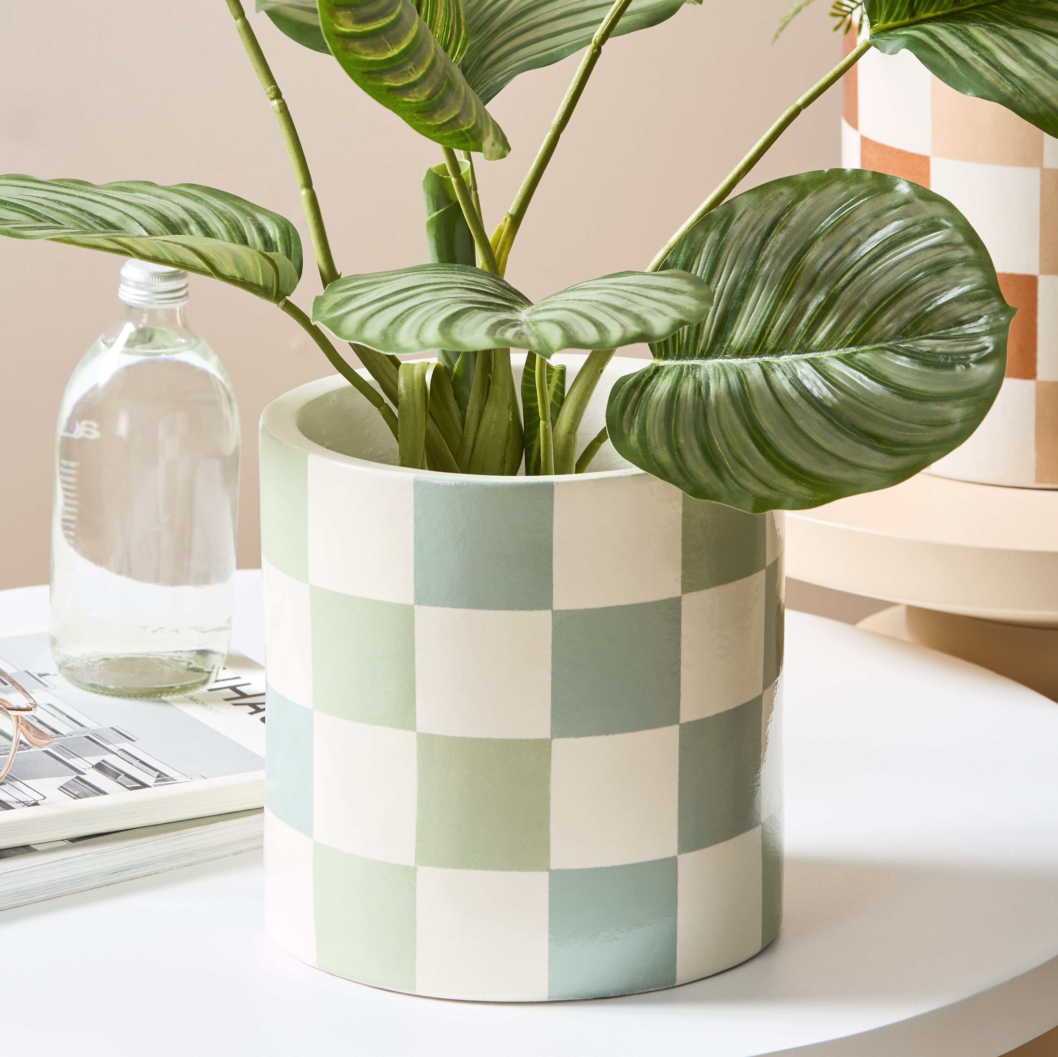 Chequer Eucalyptus Check Pot | Adairs