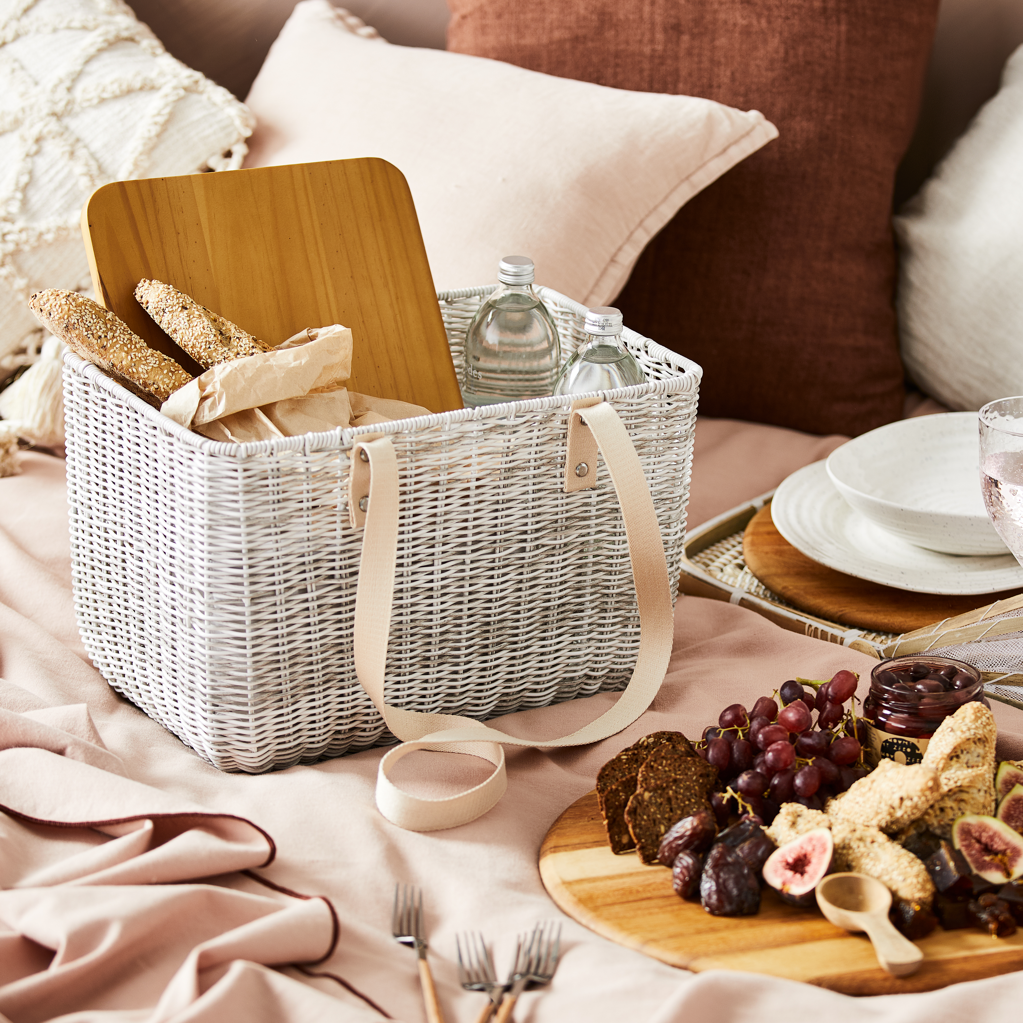 Harlow White and Natural Picnic Basket | Adairs