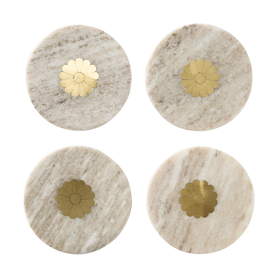 Daisy Marble Natural & Gold Coasters Pack of 4 | Adairs