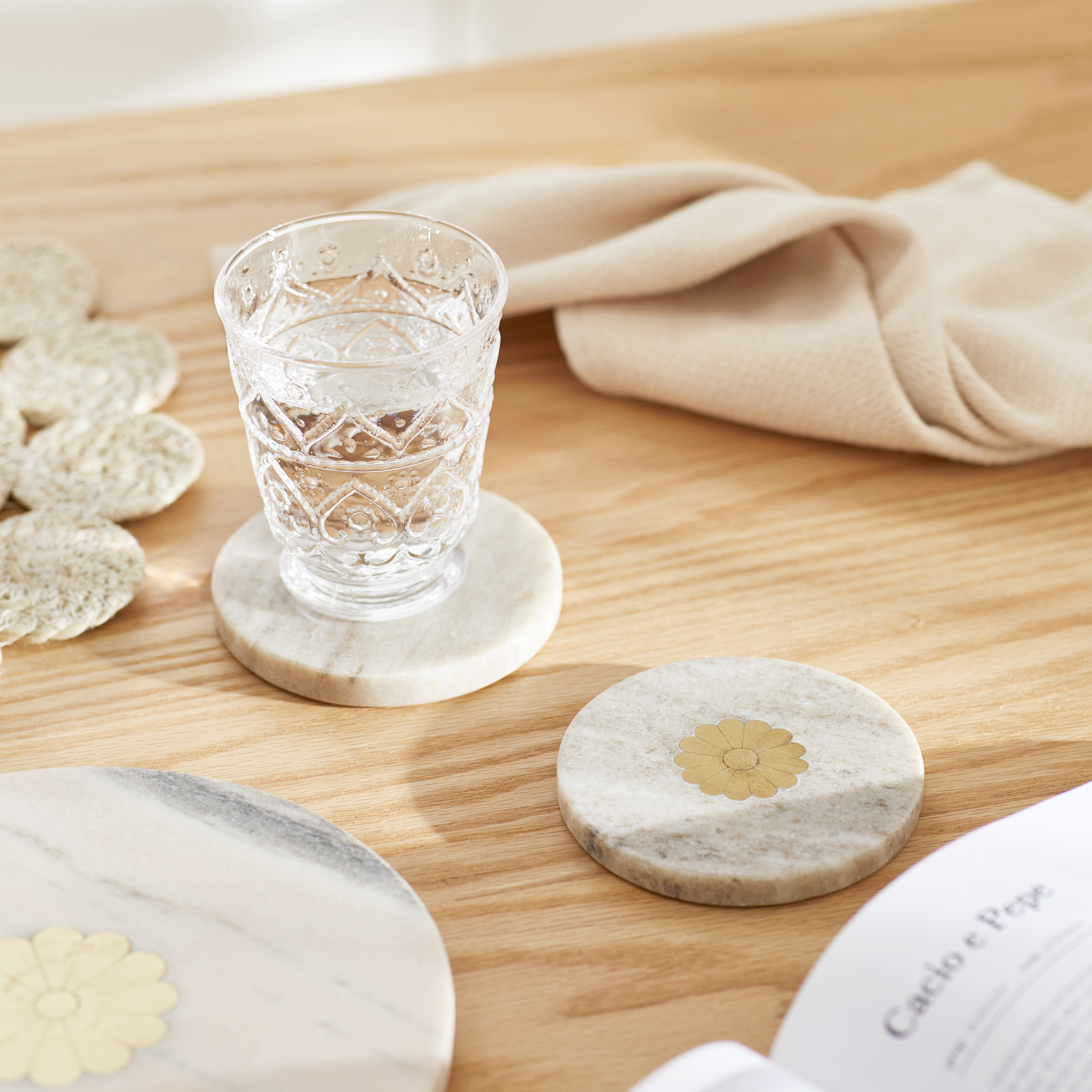 Daisy Marble White Gold Coasters Pack of 4 | Homewares | Adairs