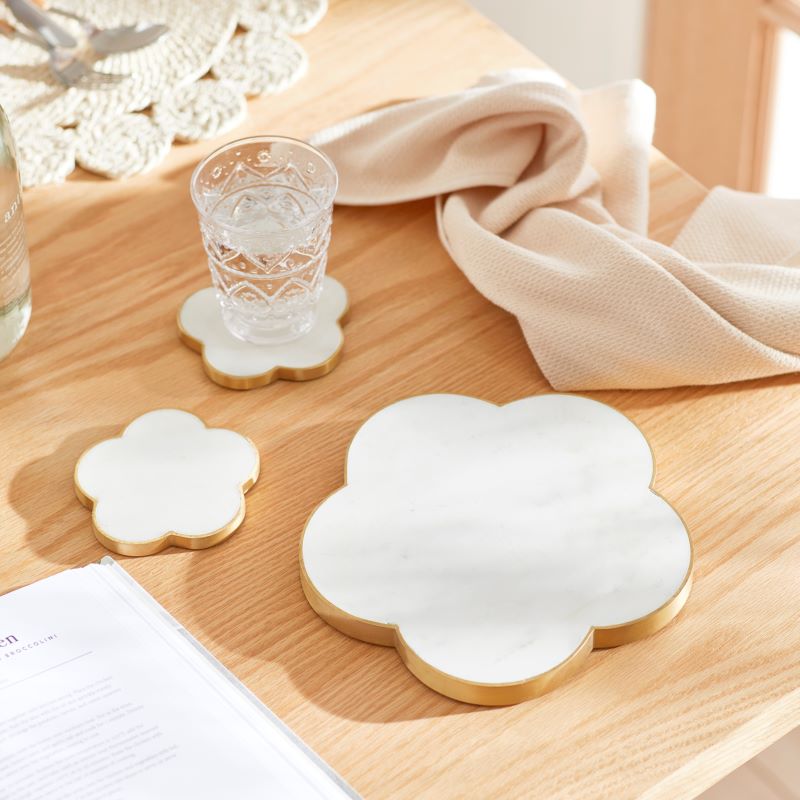 Flower Marble White & Gold Trivet | Adairs