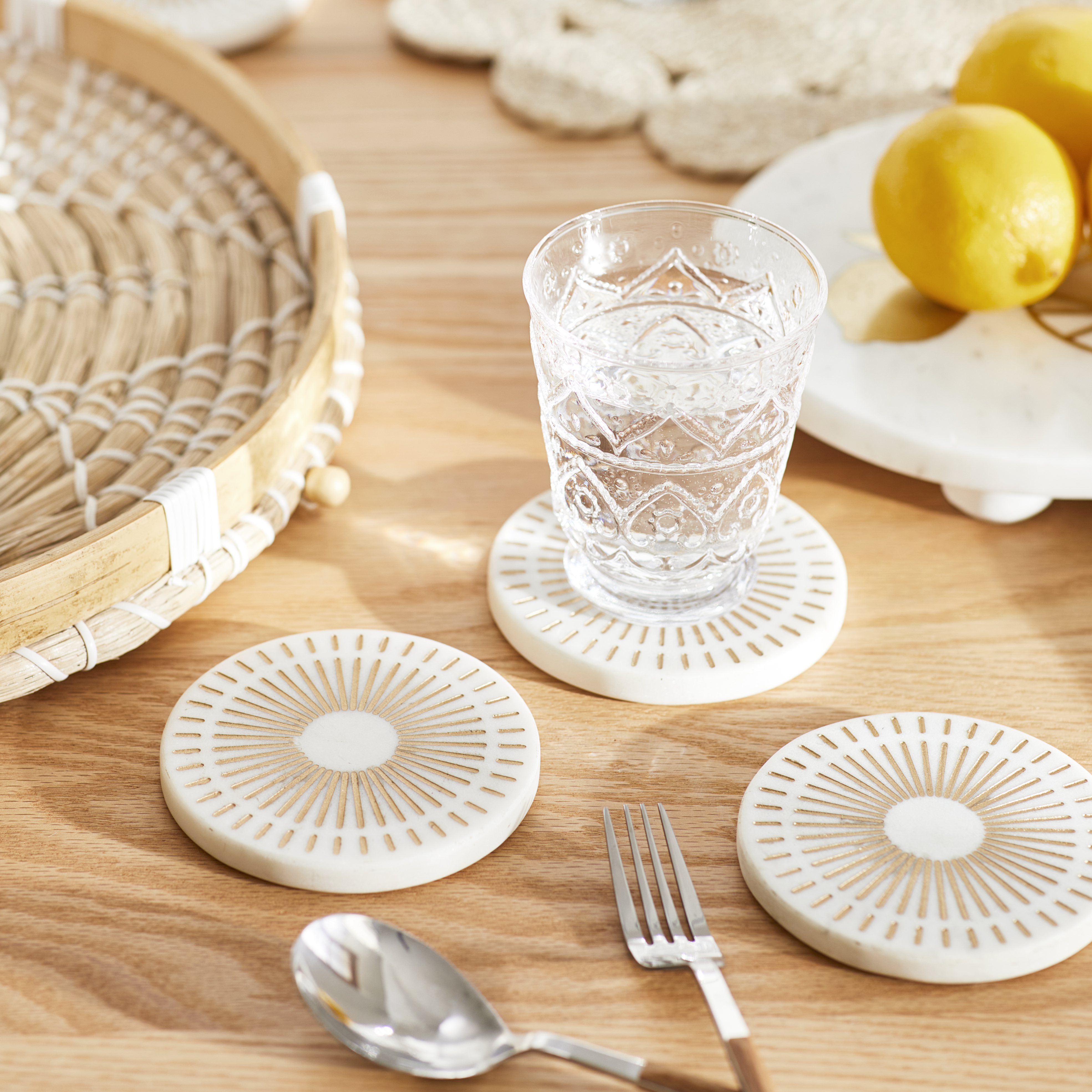 Mediterranean White & Gold Marble Astro Coasters Pack of 4 | Adairs