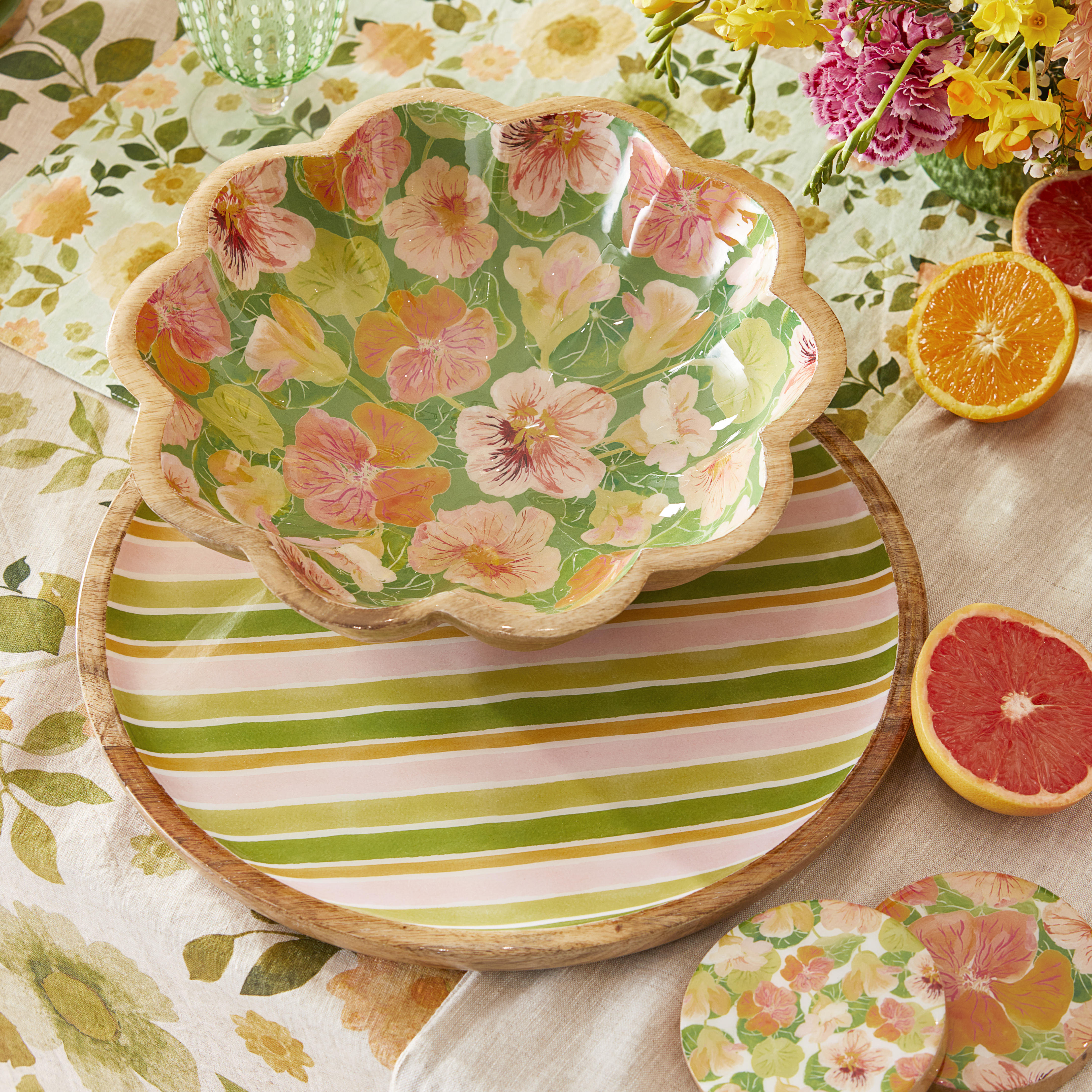 Nasturtium Floral Scallop Timber Bowl | Adairs