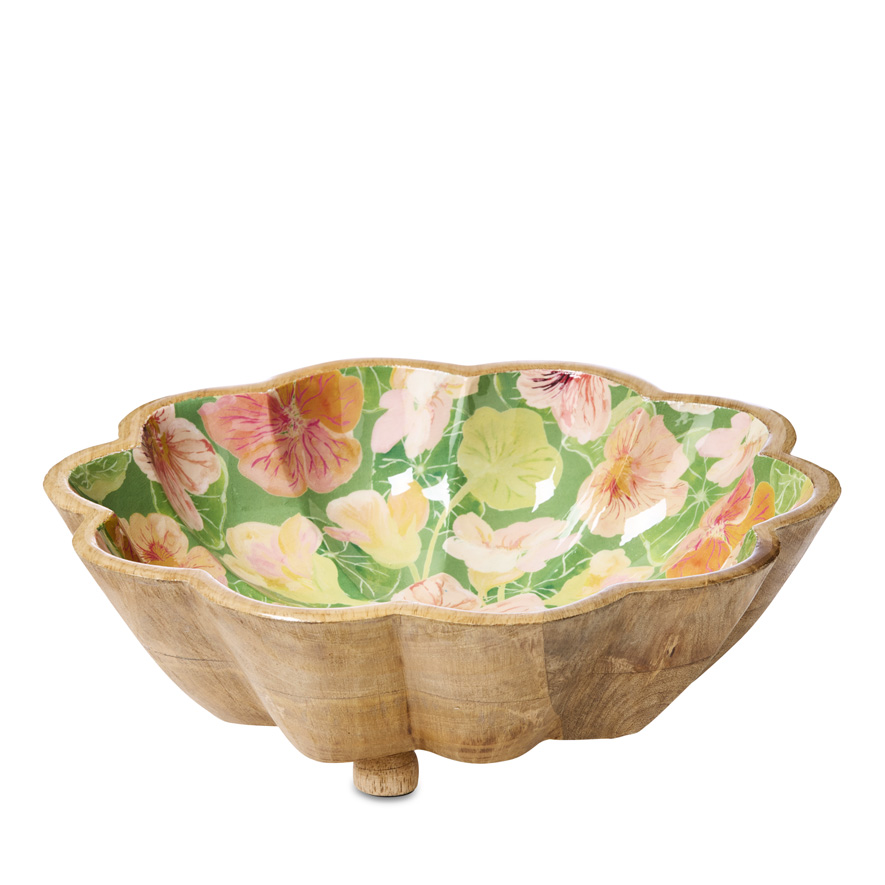 Nasturtium Floral Scallop Timber Bowl | Adairs