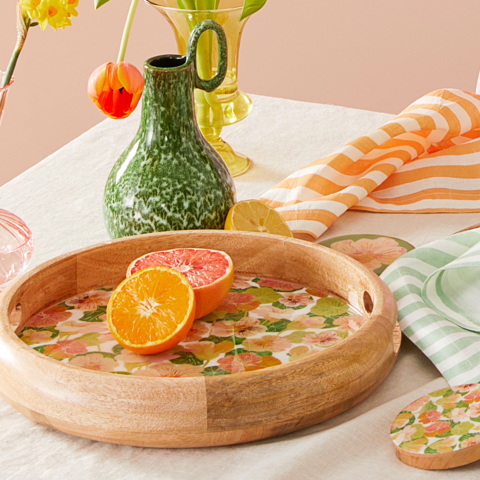 Nasturtium Timber Floral Curve Tray | Adairs