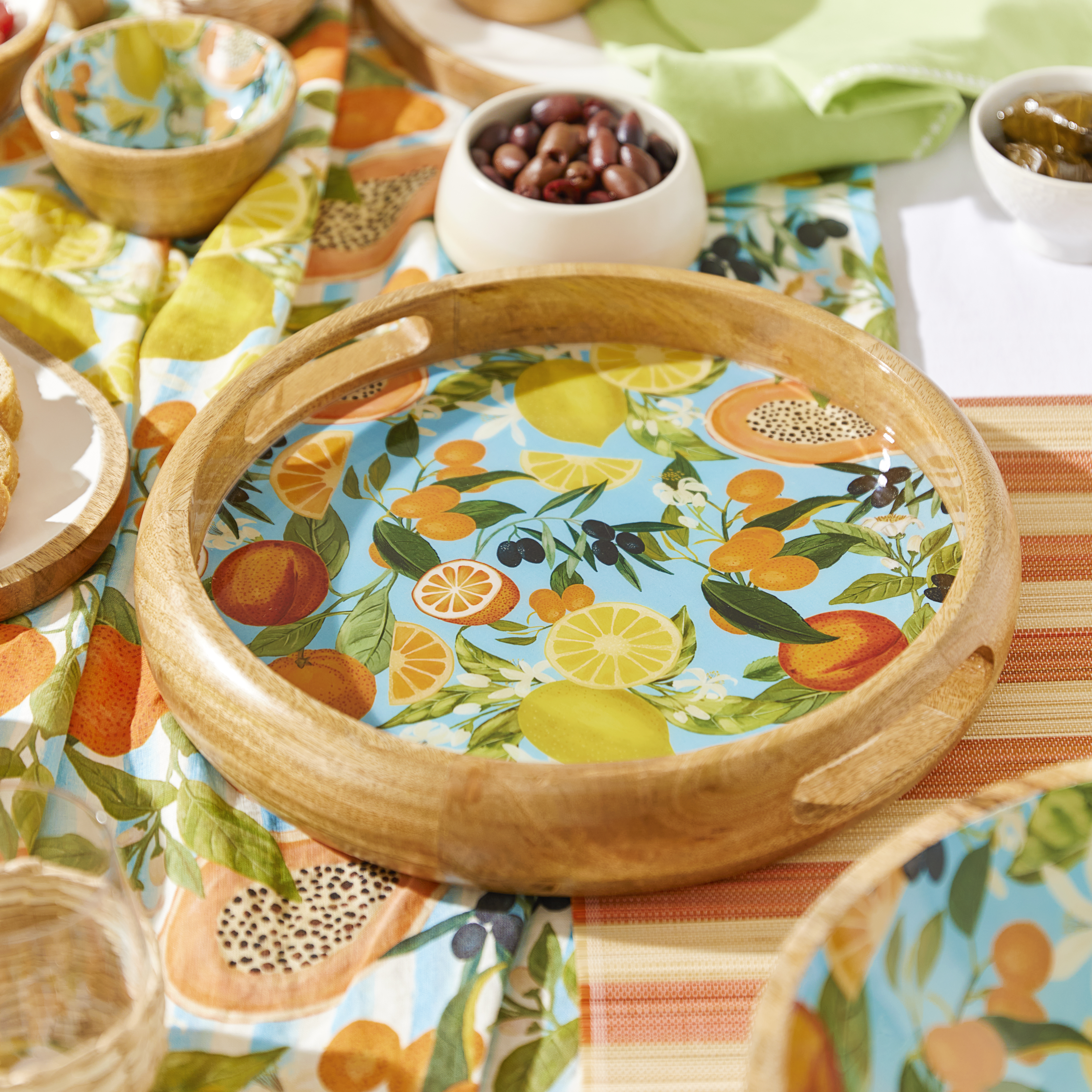 La Frutta Timber Fruit Blue Curve Tray | Adairs