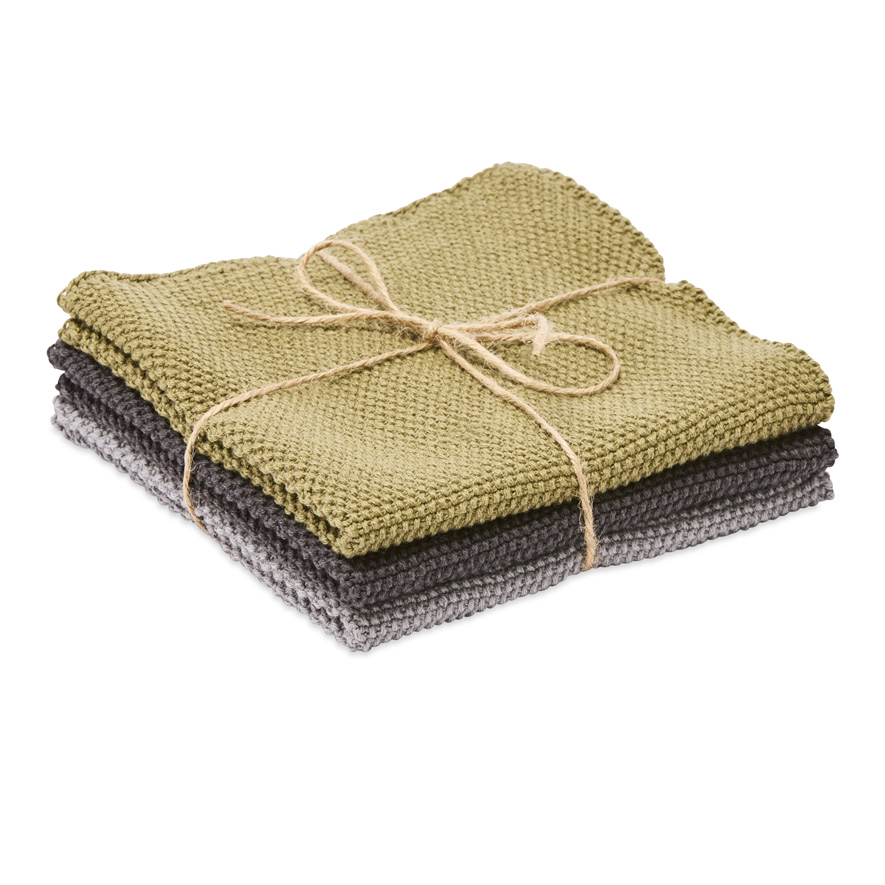 Leda Fern Grey Bamboo Cotton Dishcloth Pack of 3 | Adairs