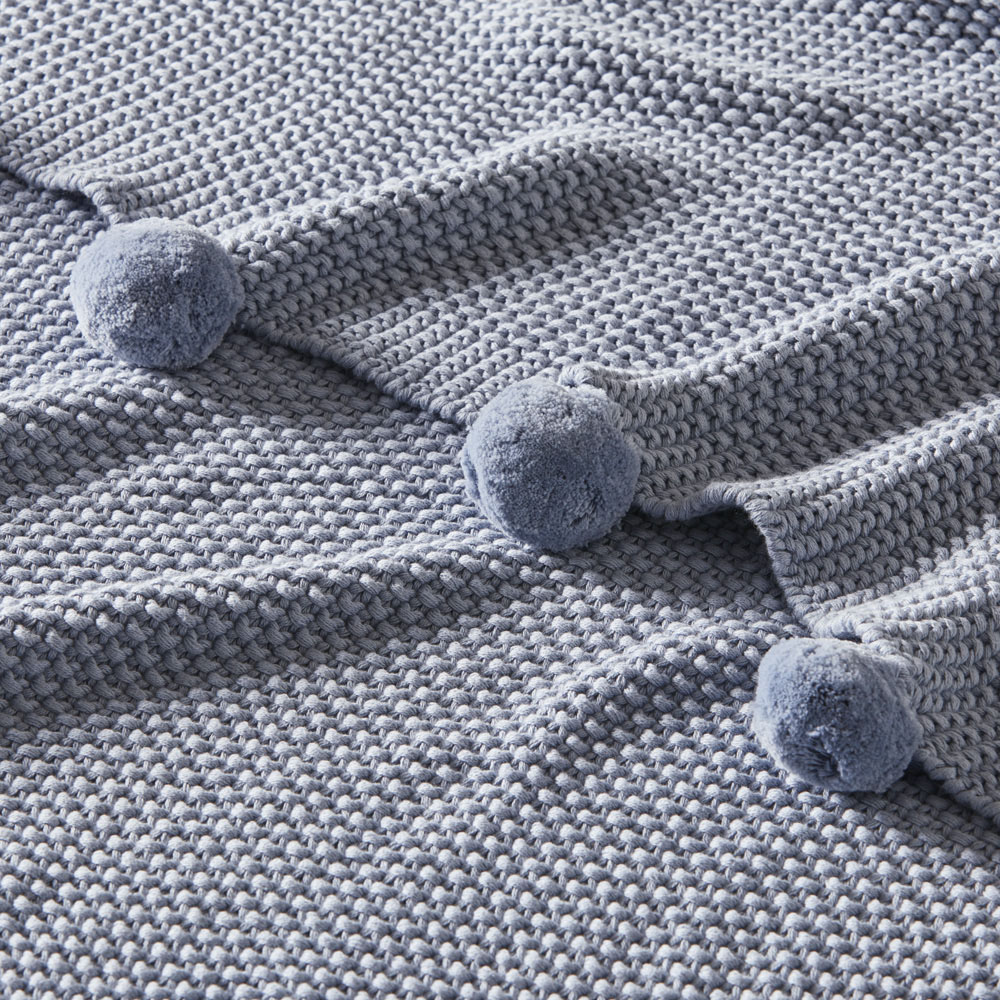 Pom Pom Light Denim Throw | Adairs