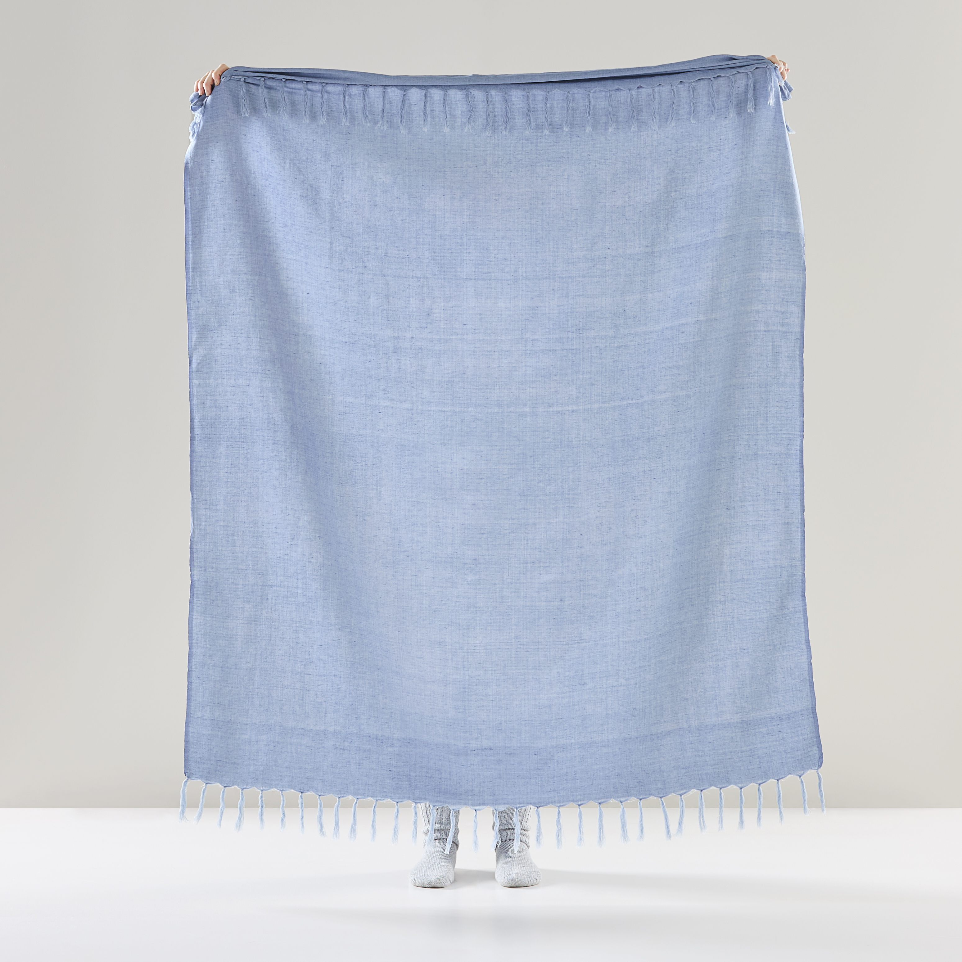 Iris Light Denim Linen & Cotton Throw | Adairs