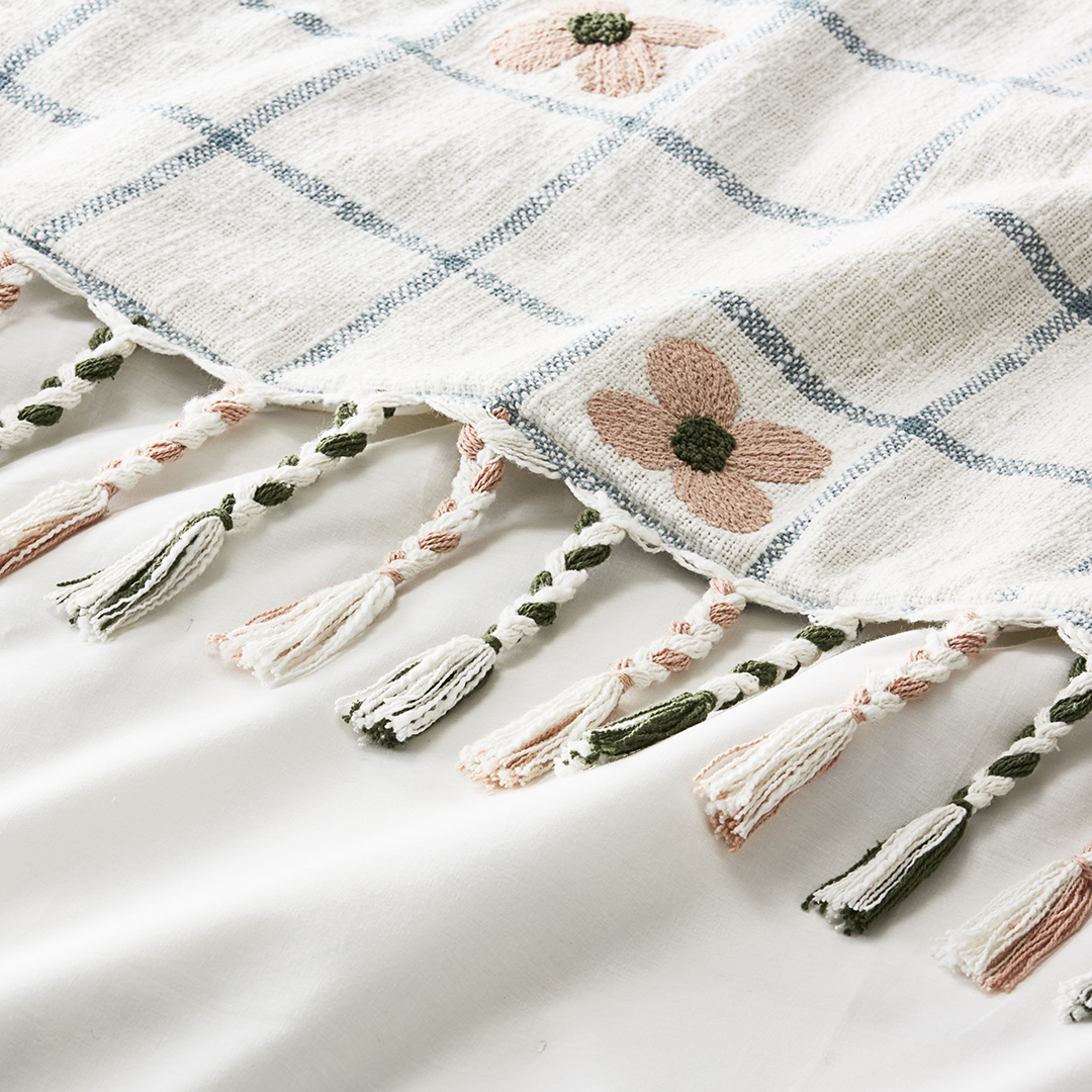 Daisy White & Pink Check Blanket | Adairs