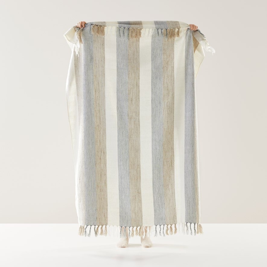 Cabo Natural & Blue Stripe Throw | Adairs