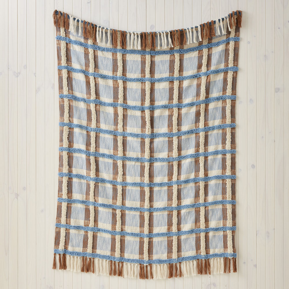 Ani Natural & Blue Check Throw | Adairs