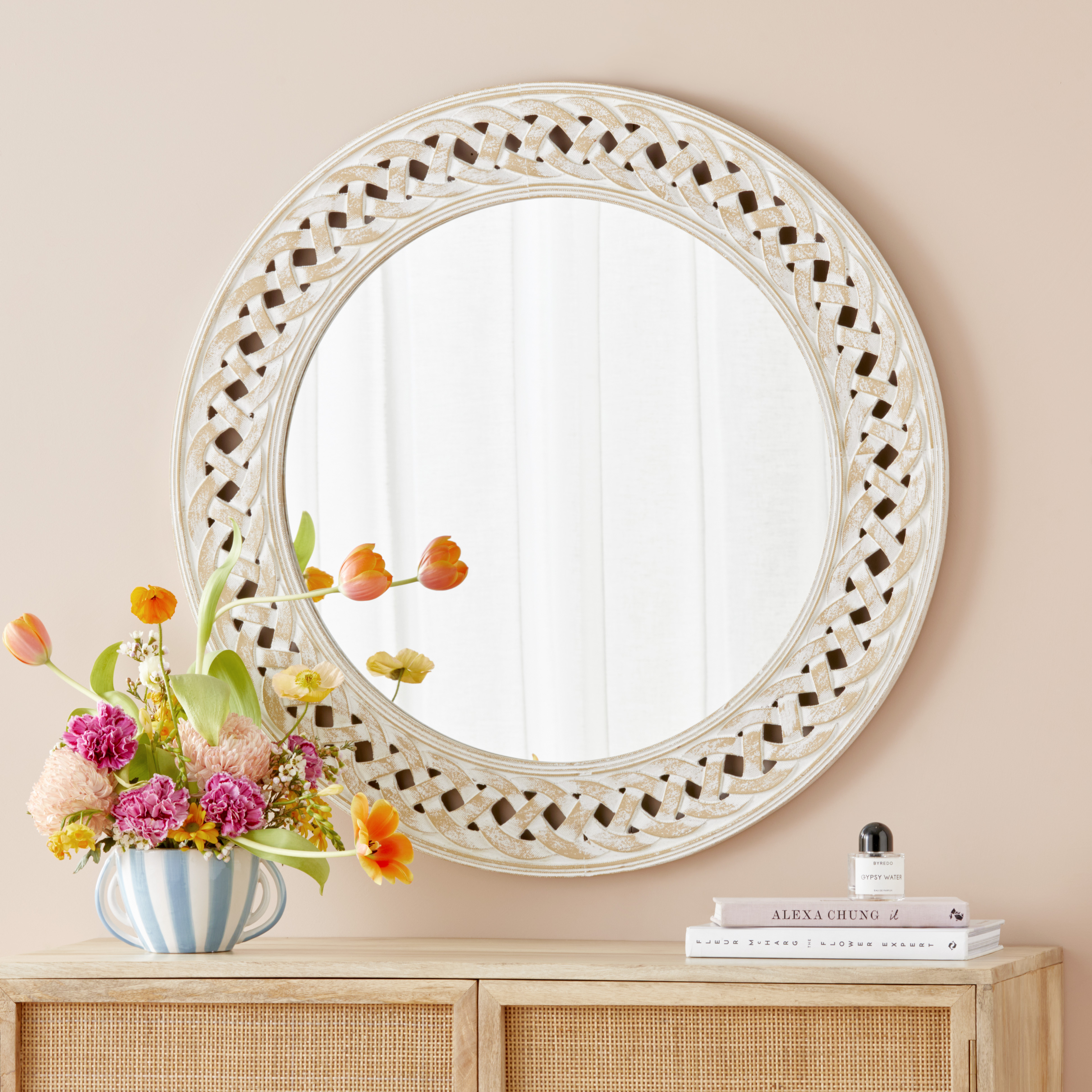 Brighton White Wash Round Mirror | Adairs