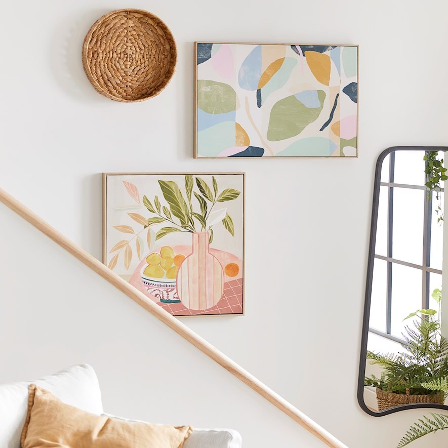 Modern Leaf Mint & Ochre Canvas | Adairs
