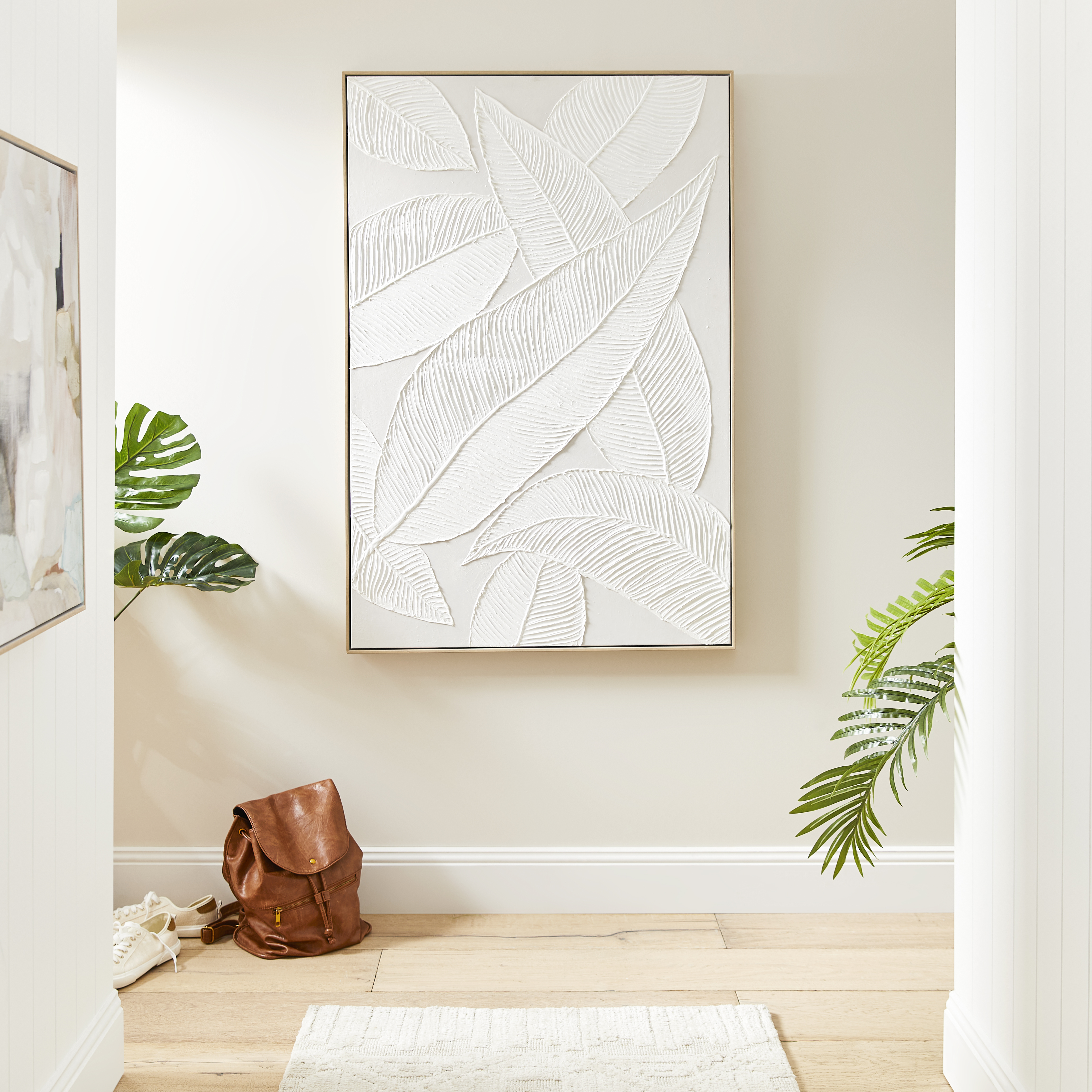 Moma White Leaves Canvas | Adairs