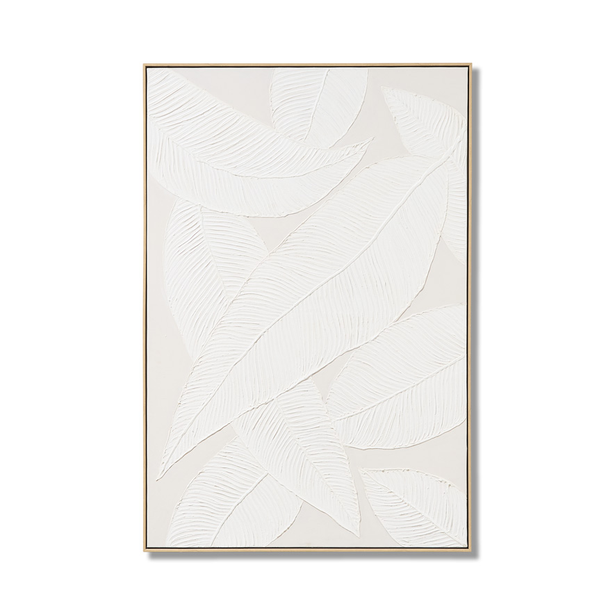 Moma White Leaves Canvas | Adairs