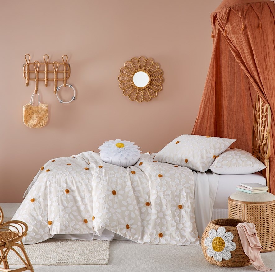 Adairs Kids - Sienna Natural Textured Floral Quilt Cover Set | Adairs