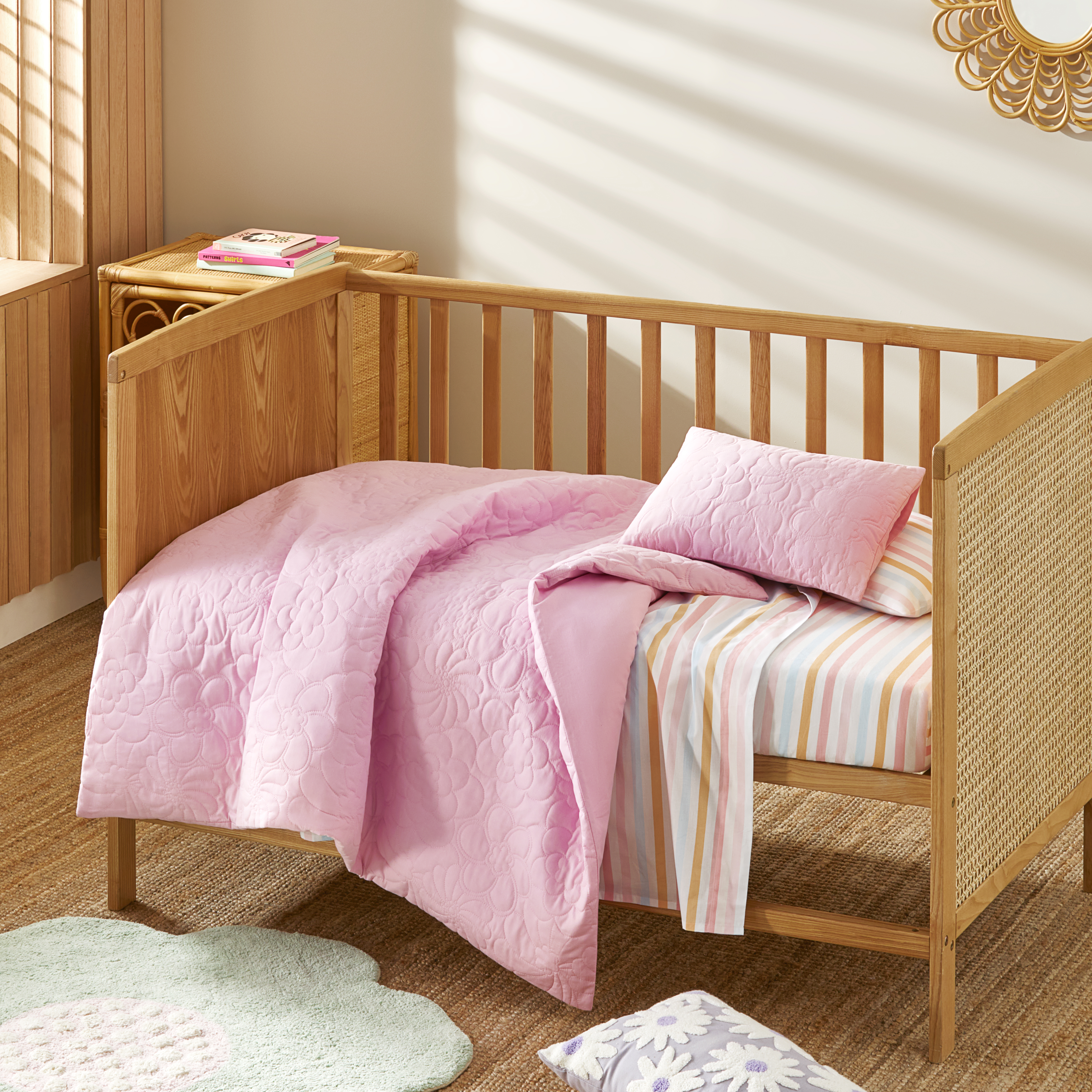 Adairs Kids - Adele Floral Mauve Quilted Cot Quilt Cover Set | Adairs