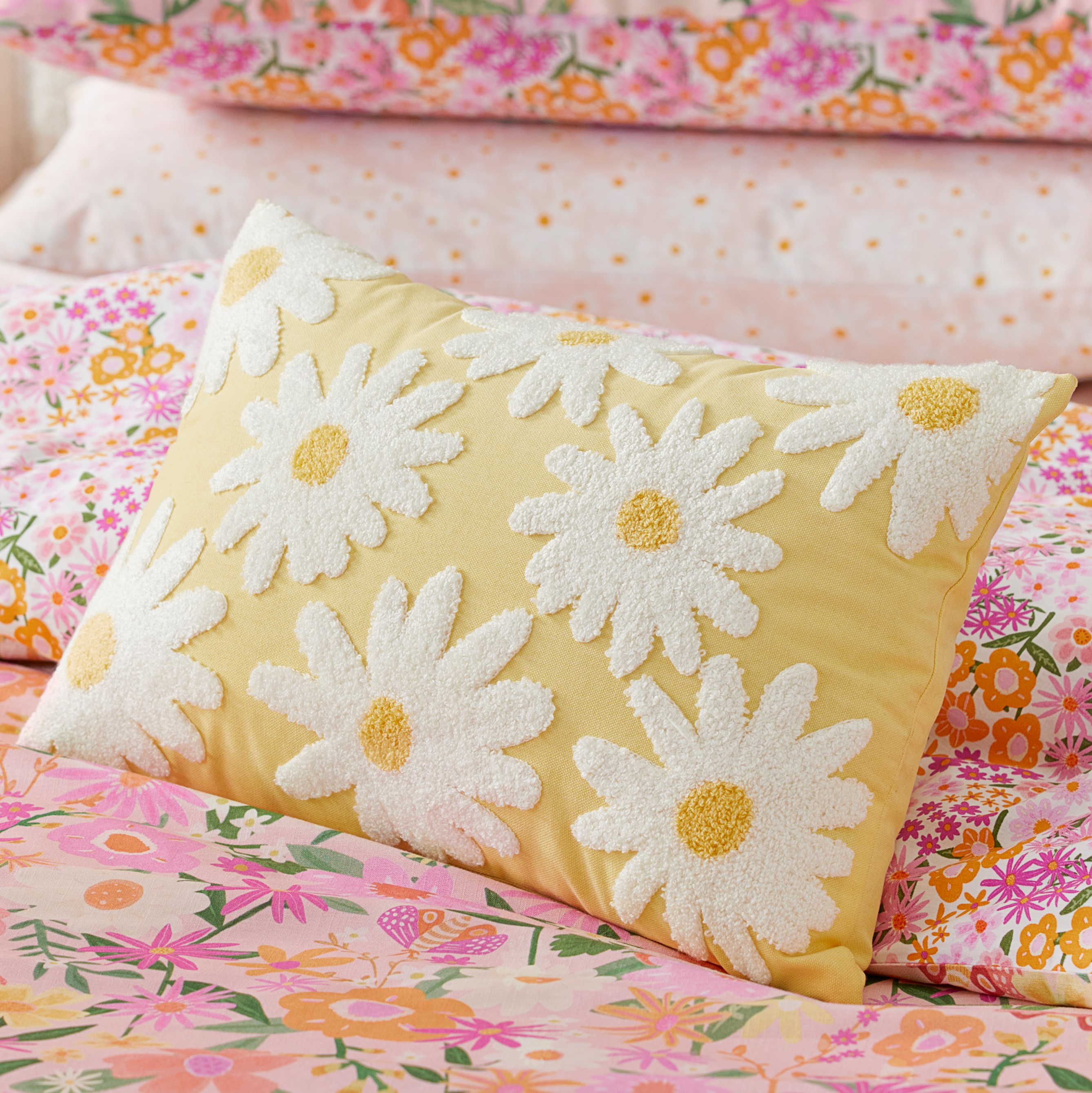 Adairs Kids - Lemon Daisy Tufted Cushion | Adairs